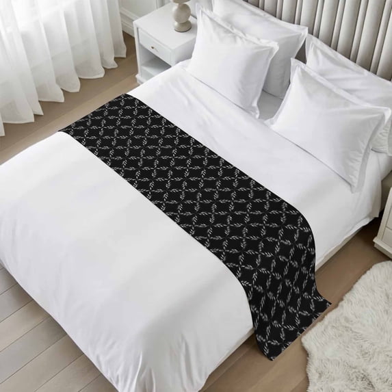 Bed Runner Black Plaid Bedding Scarves Soft Decorative Bed Flag Diamond ...