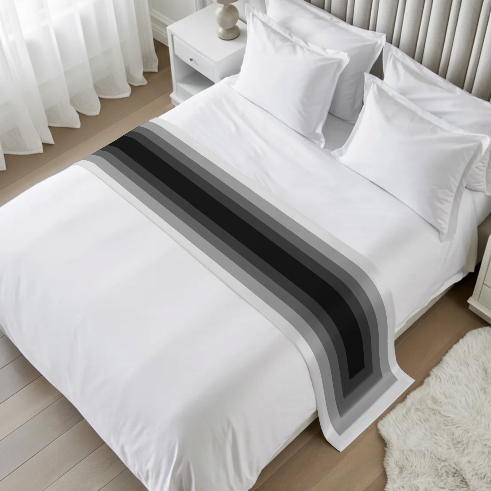 Bed Runner Black Squares Bedding Scarves Soft Decorative Bed Flag ...