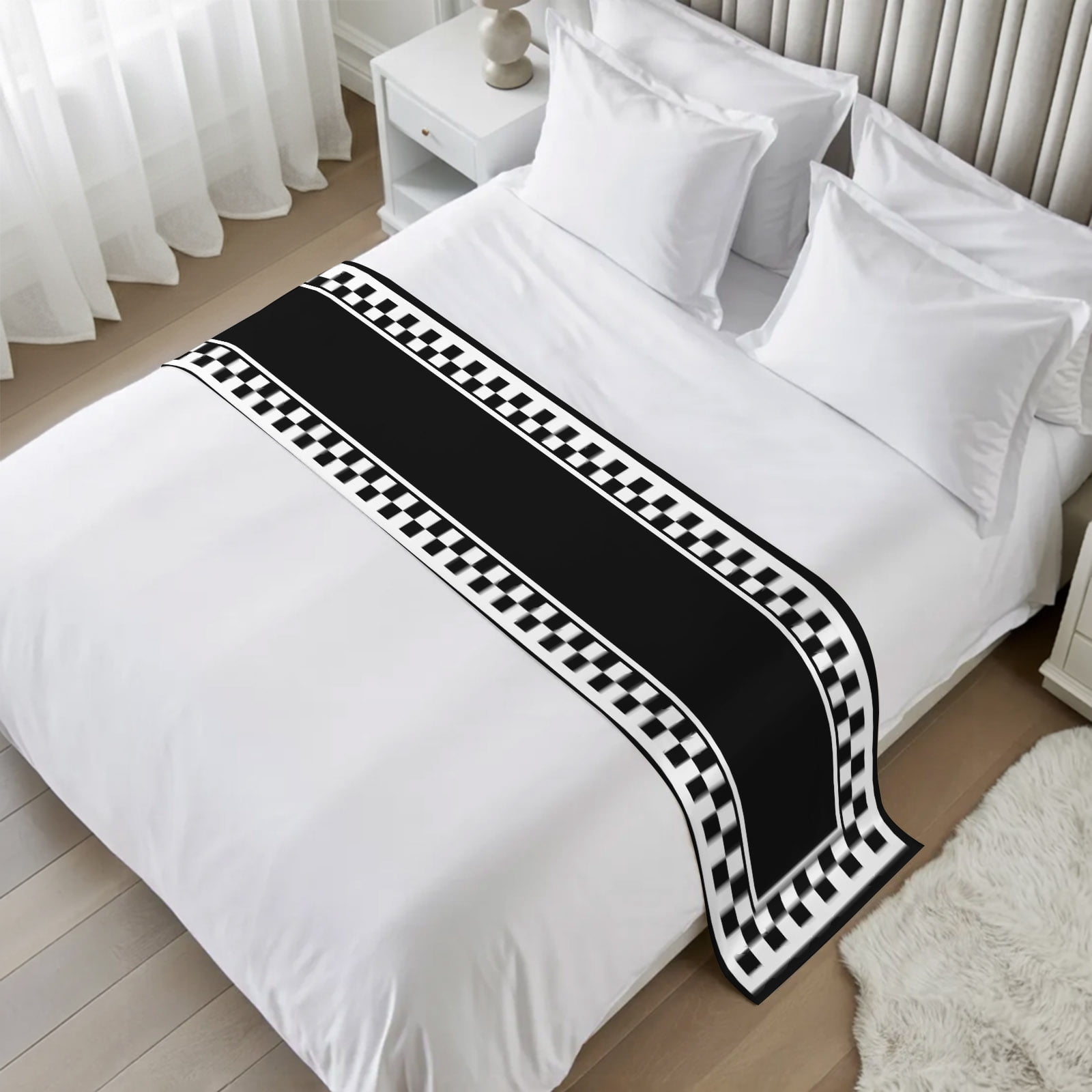 Bed Runner Black Squares Bedding Scarves Soft Decorative Bed Flag ...