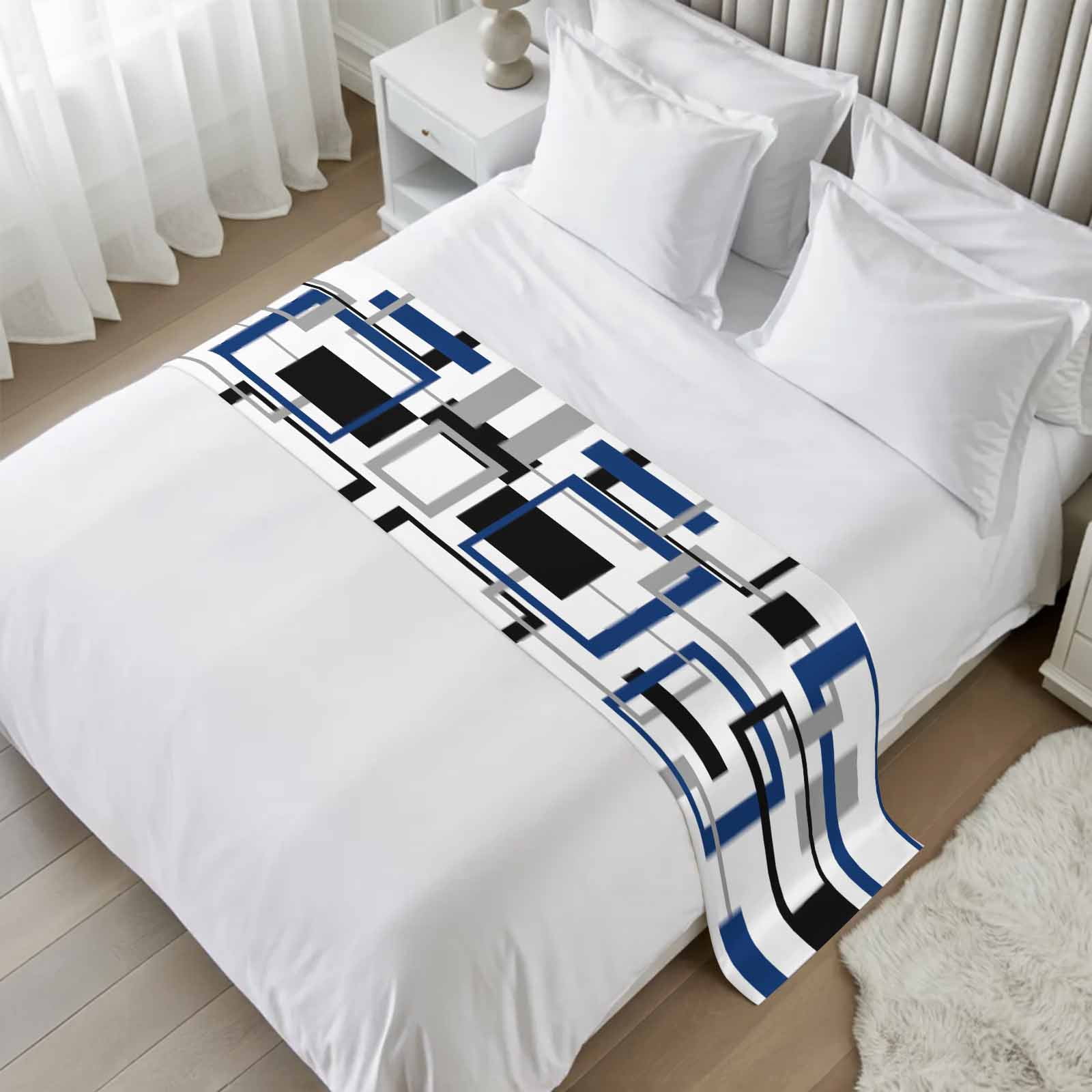 Bed Runner Blue Abstract Lines Bedding Scarves Soft Decorative Bed Flag ...