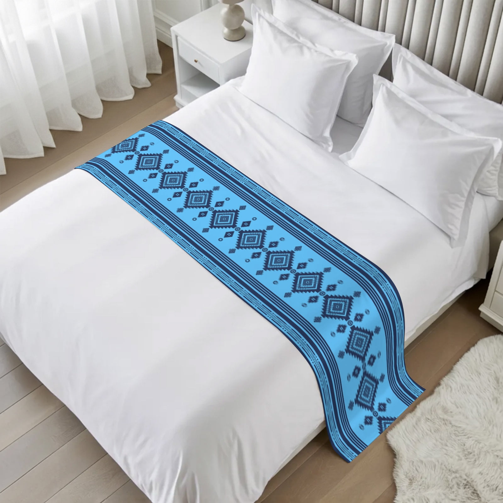 Bed Runner Blue Bohemian Bedding Scarves Soft Decorative Bed Flag Boho ...