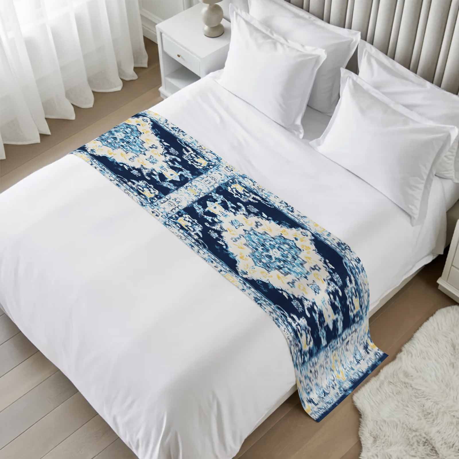 Bed Runner Blue Boho Bedding Scarves Soft Decorative Bed Flag Bohemian ...