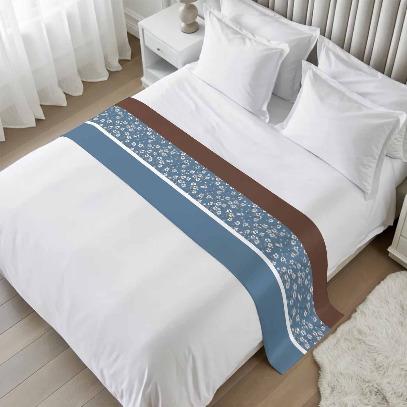 Bed Runner Blue Brown Floral Bedding Scarves Soft Decorative Bed Flag ...