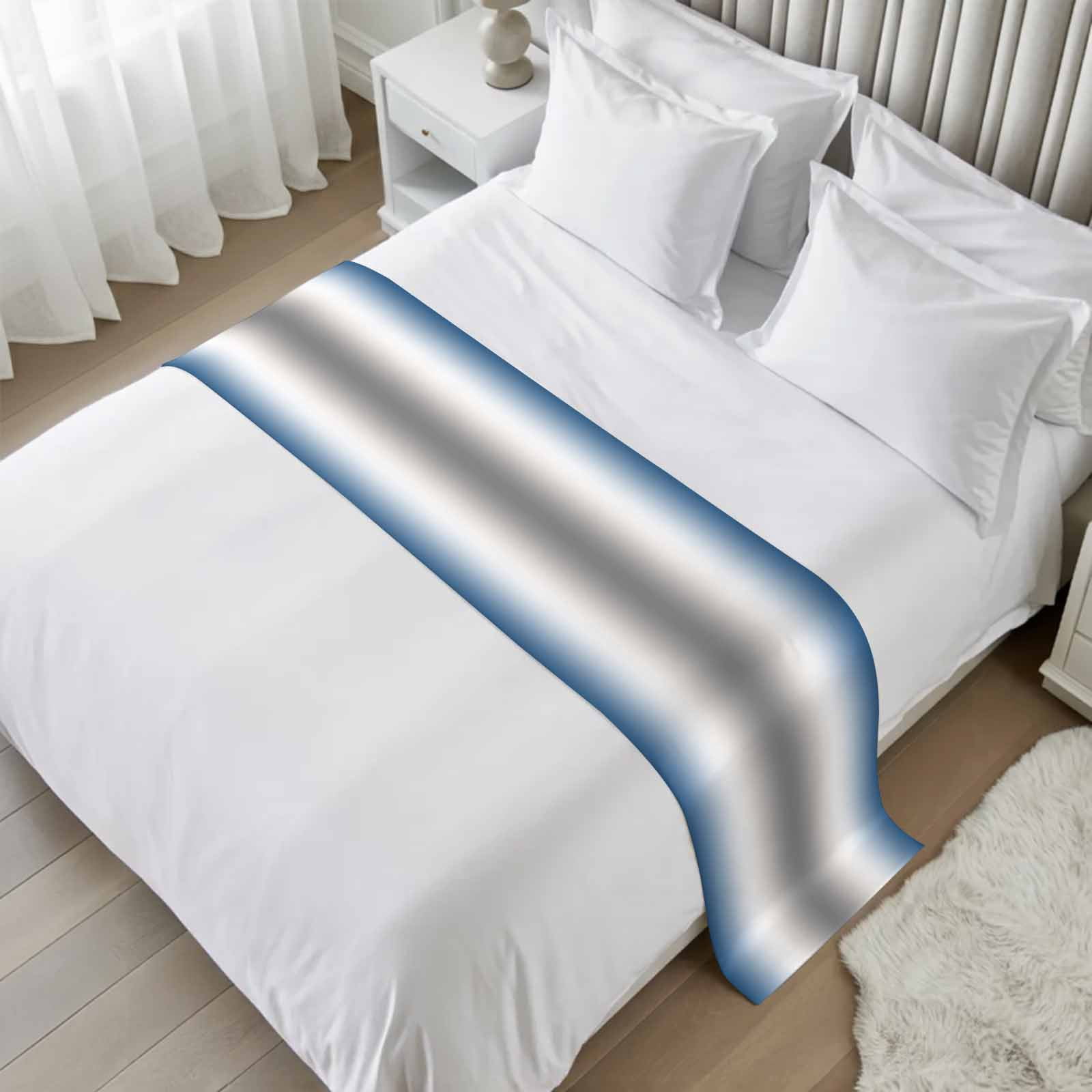 Bed Runner Blue Grey Bedding Scarves Soft Decorative Bed Flag Abstract ...