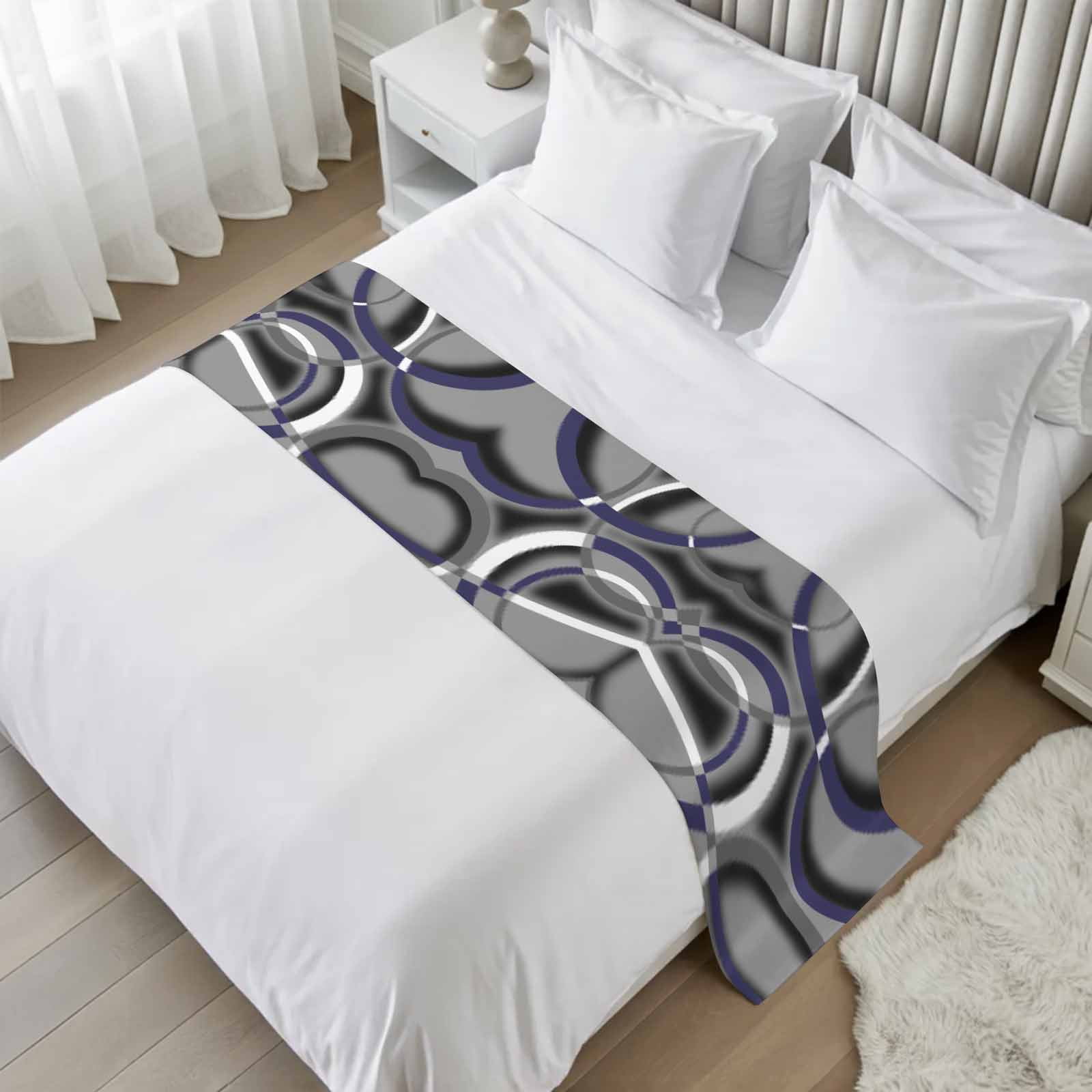 Bed Runner Blue Grey Geometric Circle Bedding Scarves Soft Decorative ...