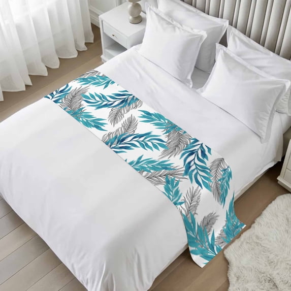 Bed Runner Blue Leaves Bedding Scarves Soft Decorative Bed Flag Leaf ...