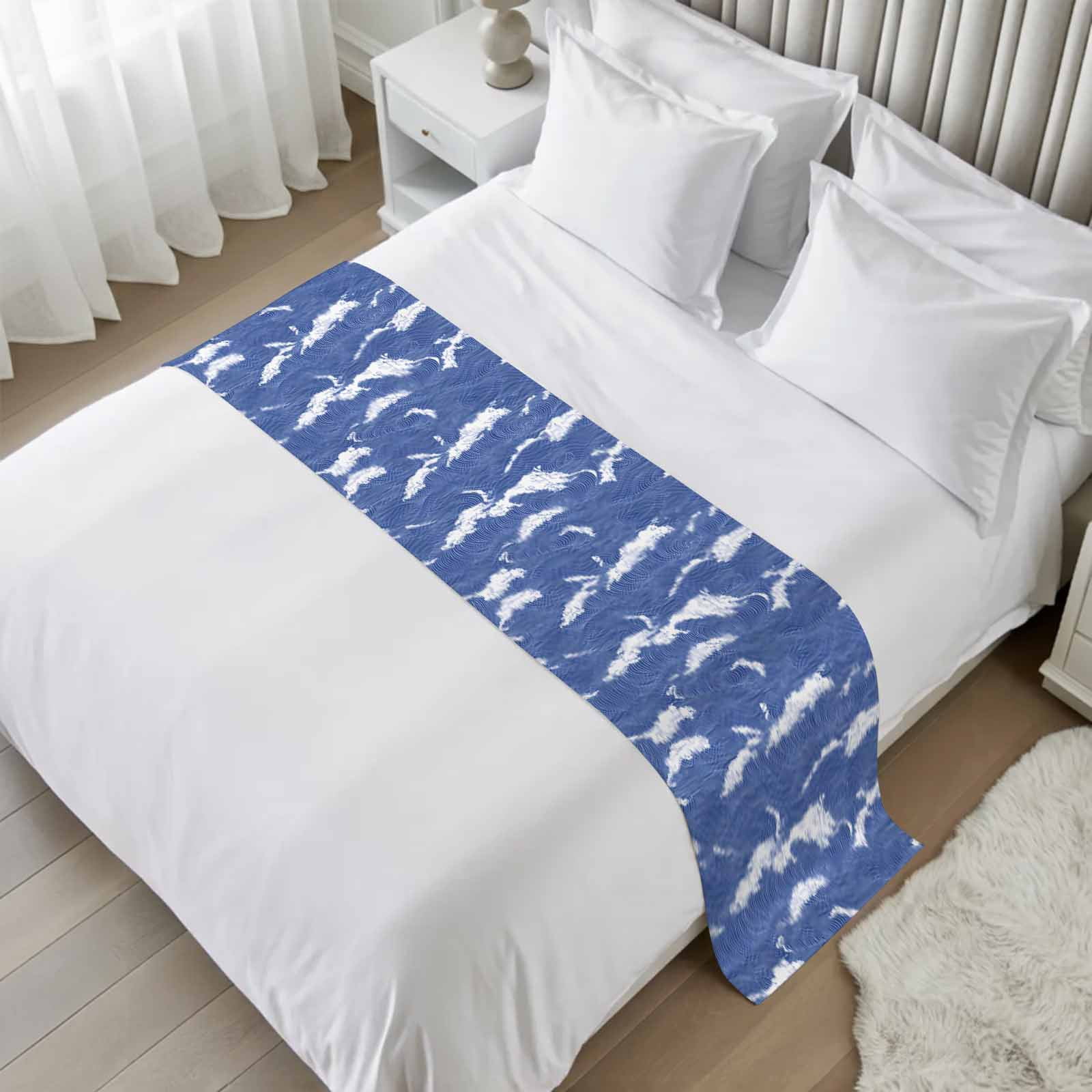 Bed Runner Blue Ocean Waves Bedding Scarves Soft Decorative Bed Flag ...
