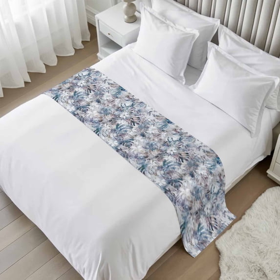 Bed Runner Blue Palm Leaves Bedding Scarves Soft Decorative Bed Flag ...