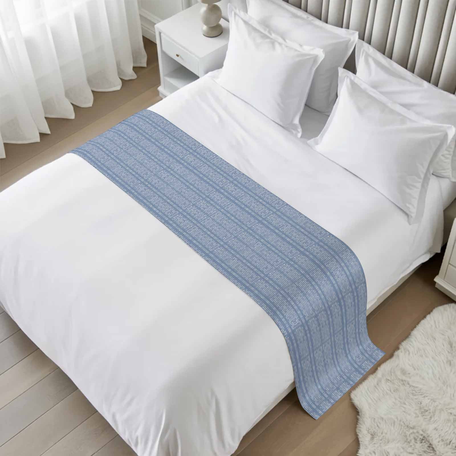 Bed Runner Blue Stripes Grain Bedding Scarves Soft Decorative Bed Flag ...