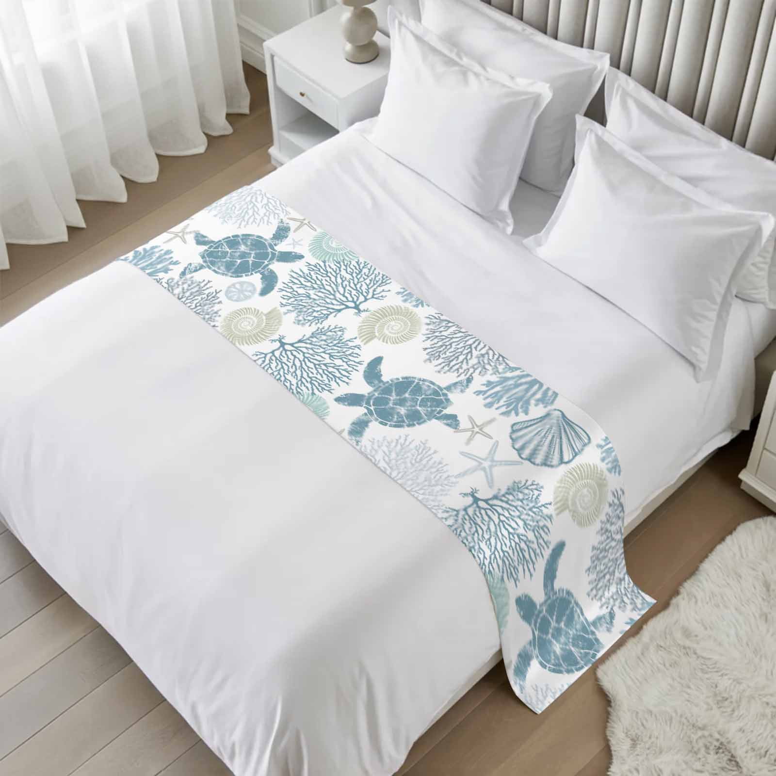 Bed Runner Blue Turtle Bedding Scarves Soft Decorative Bed Flag Ocean ...