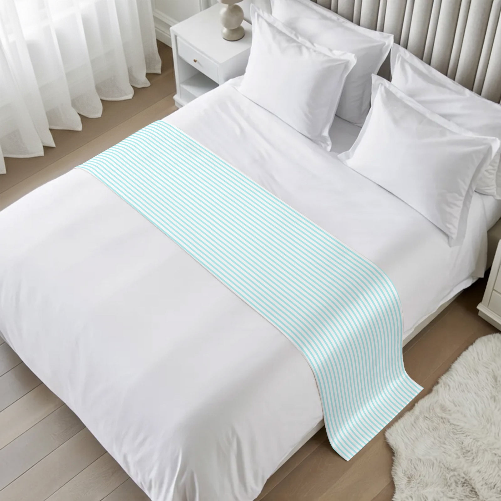 Bed Runner Blue Vertical Stripes Bedding Scarves Soft Decorative Bed ...