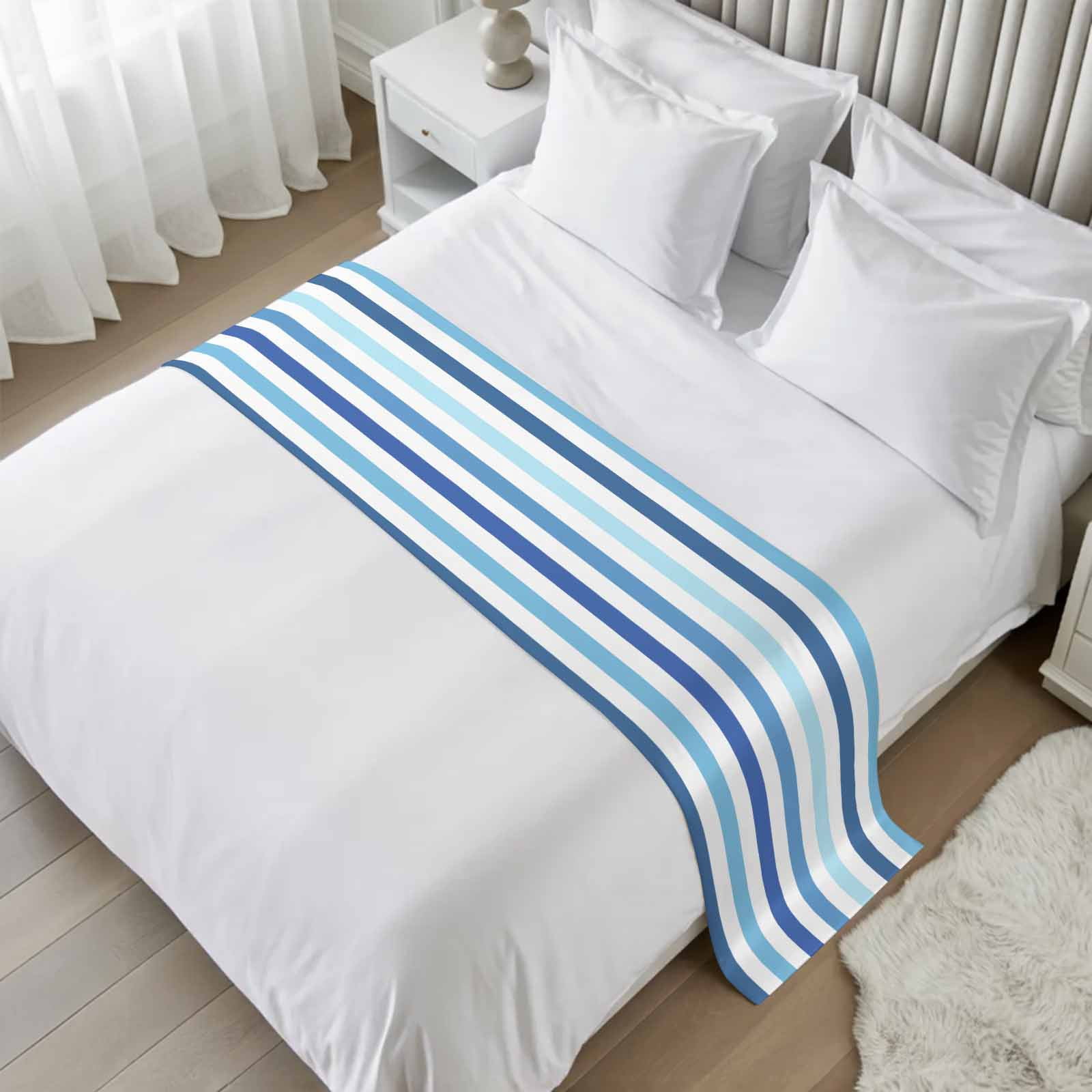 Bed Runner Blue White Stripes Bedding Scarves Soft Decorative Bed Flag ...