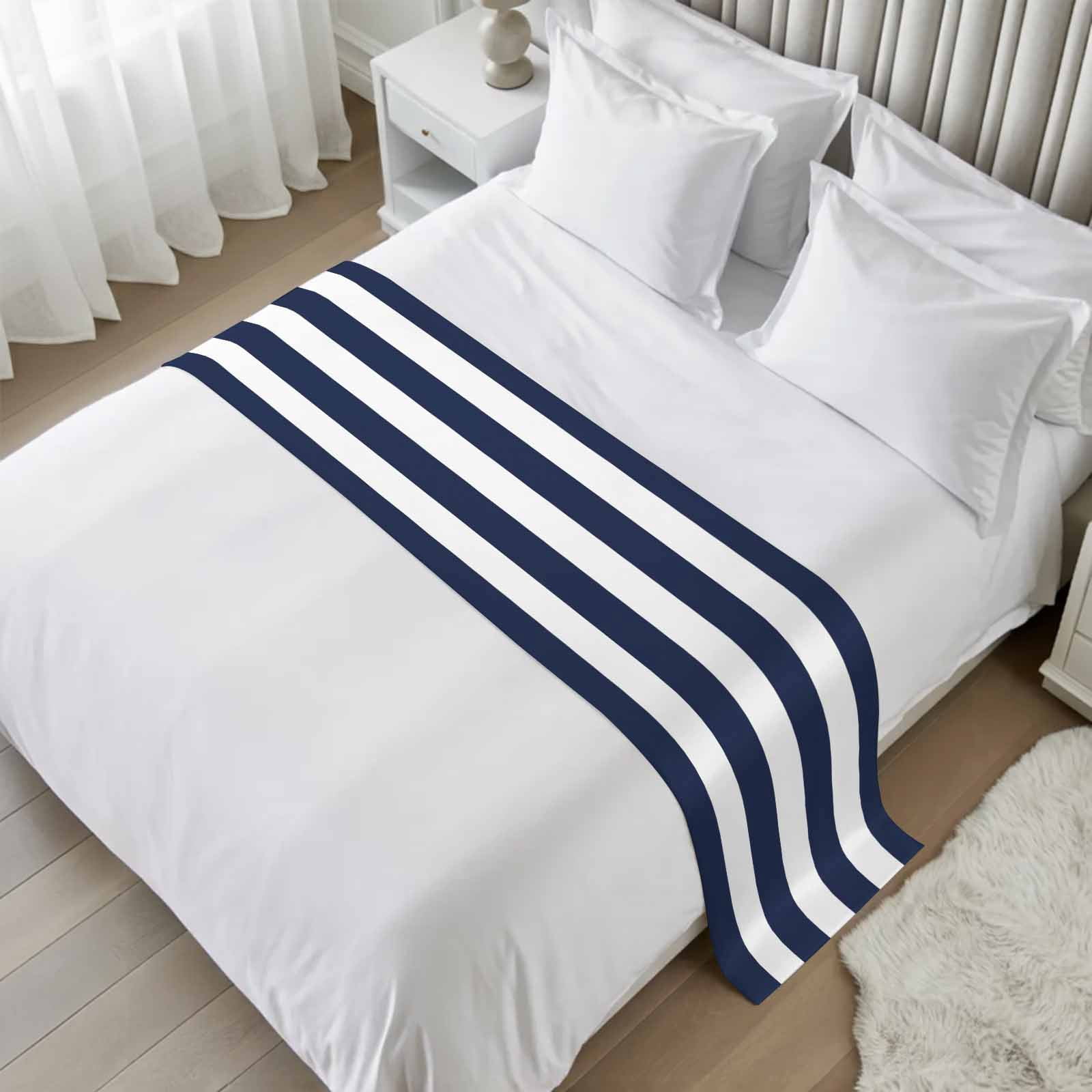 Bed Runner Blue White Stripes Bedding Scarves Soft Decorative Bed Flag ...