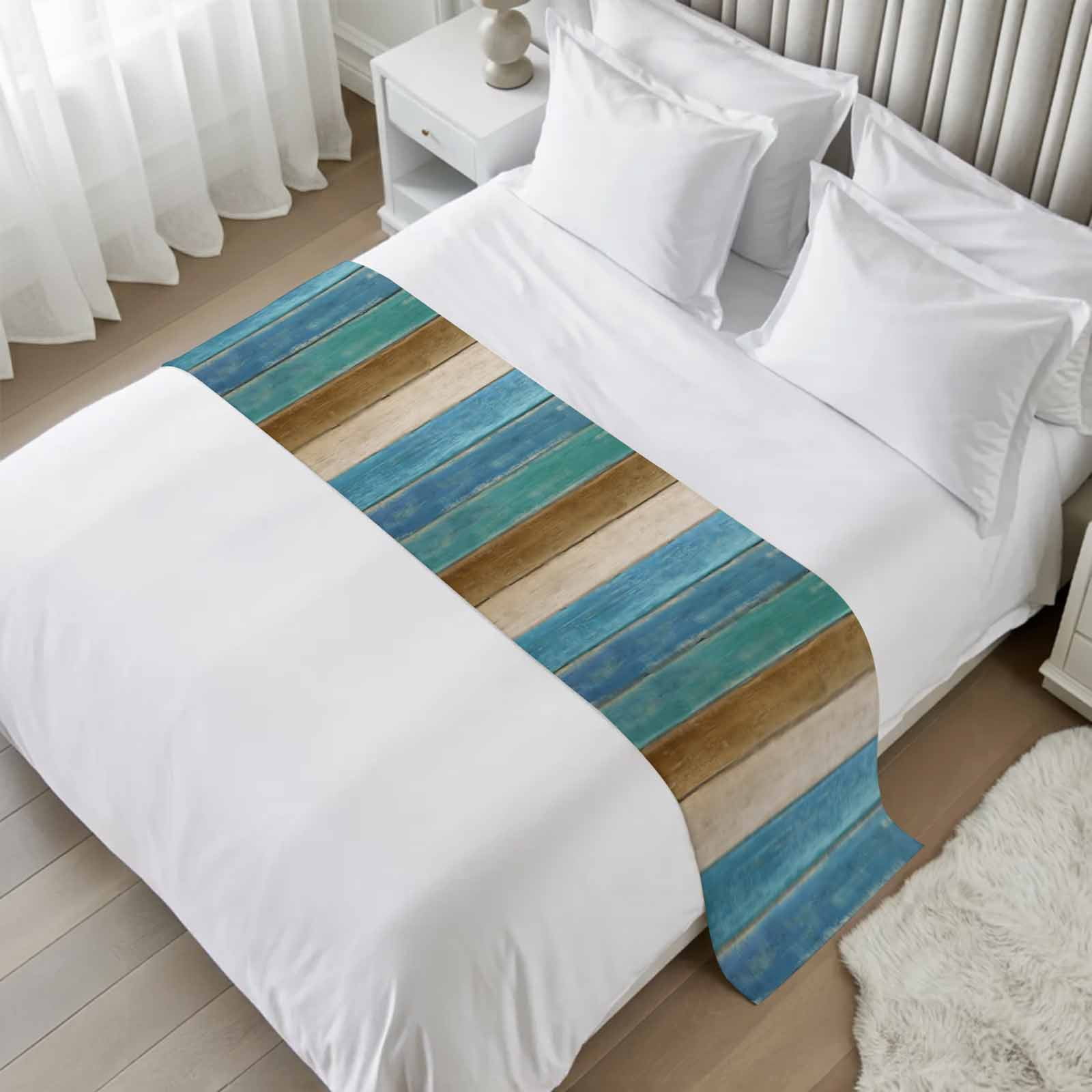 Bed Runner Blue Wood Grain Bedding Scarves Soft Decorative Bed Flag ...