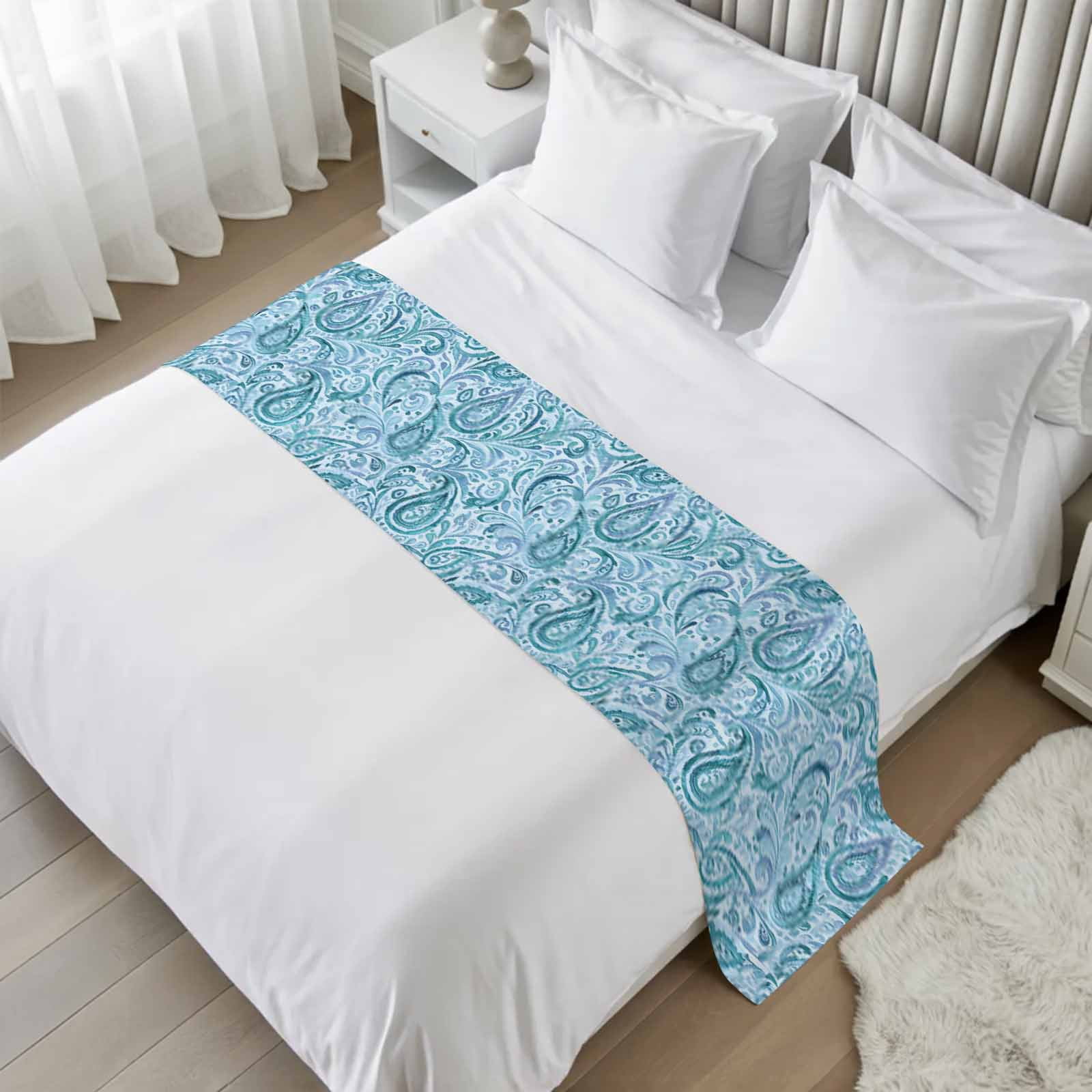 Bed Runner Boho Flower Bedding Scarves Soft Decorative Bed Flag Blue ...