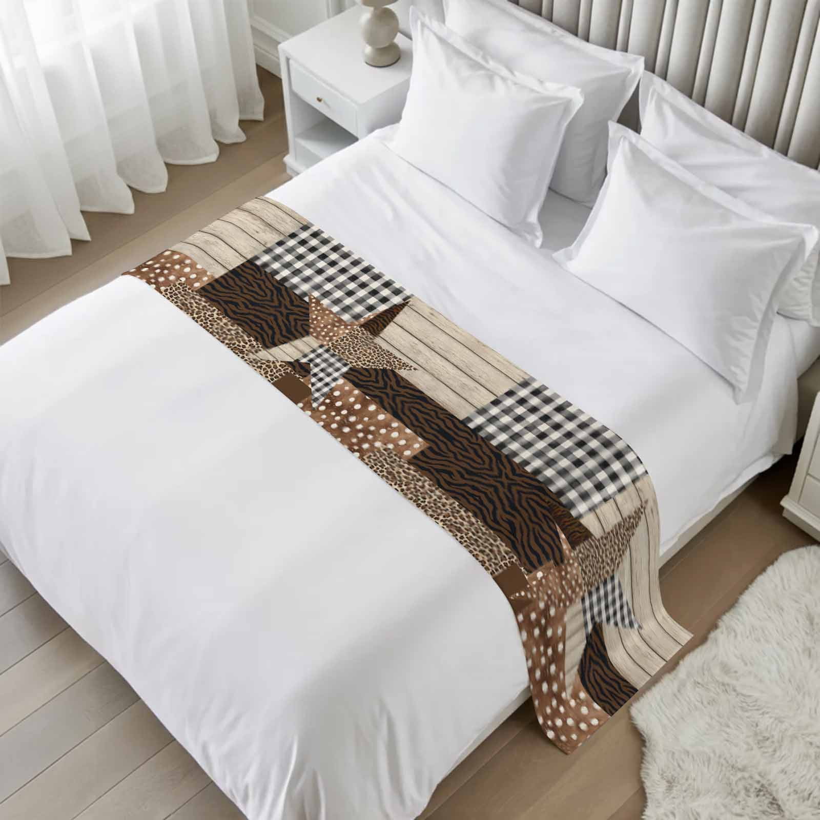 Bed Runner Brown Barn Star Plaid Bedding Scarves Soft Decorative Bed ...
