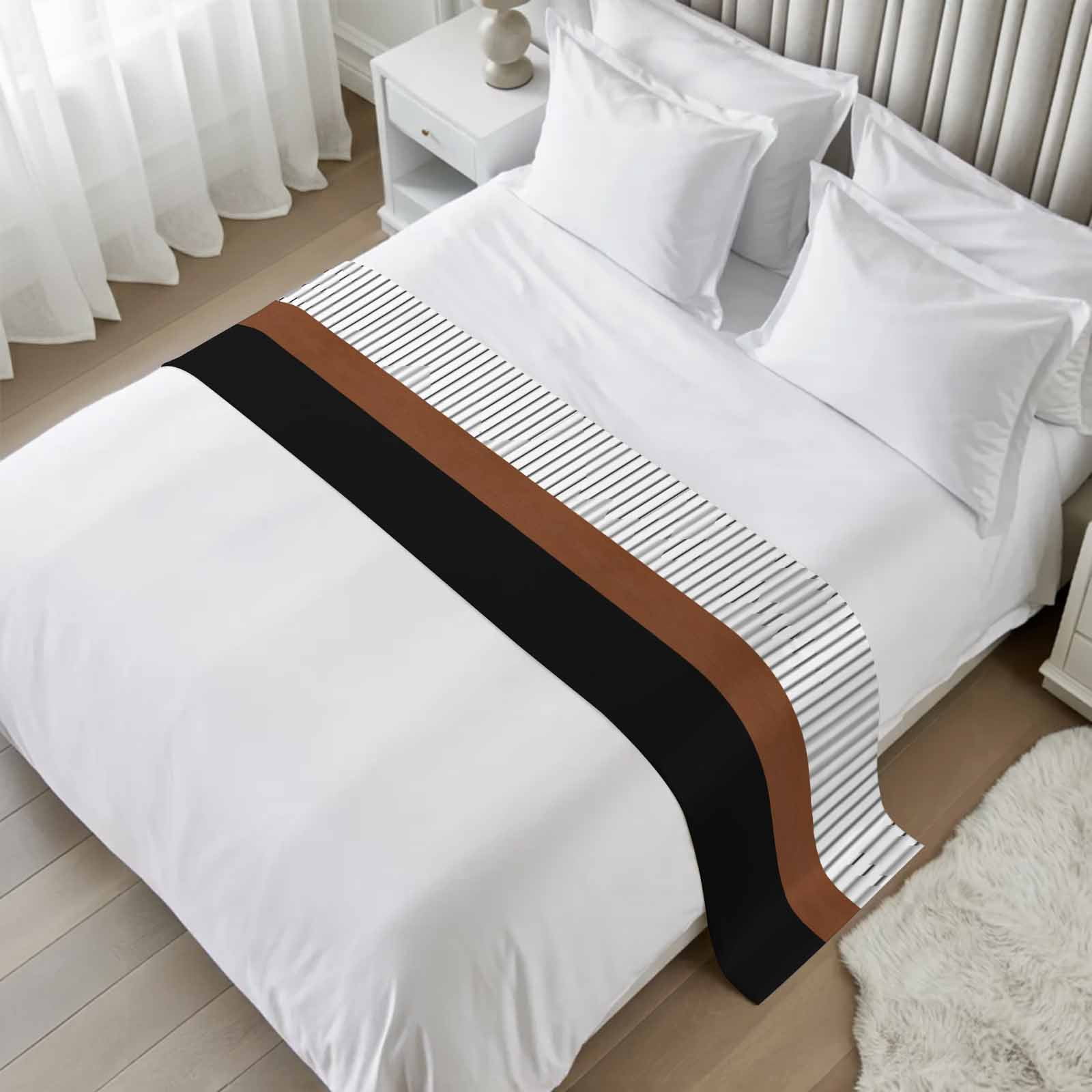 Bed Runner Brown Black Lines Bedding Scarves Soft Decorative Bed Flag ...