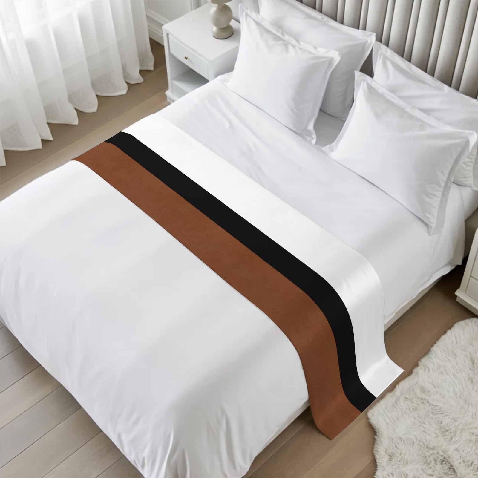 Bed Runner Brown Black Stripe Bedding Scarves Soft Decorative Bed Flag ...