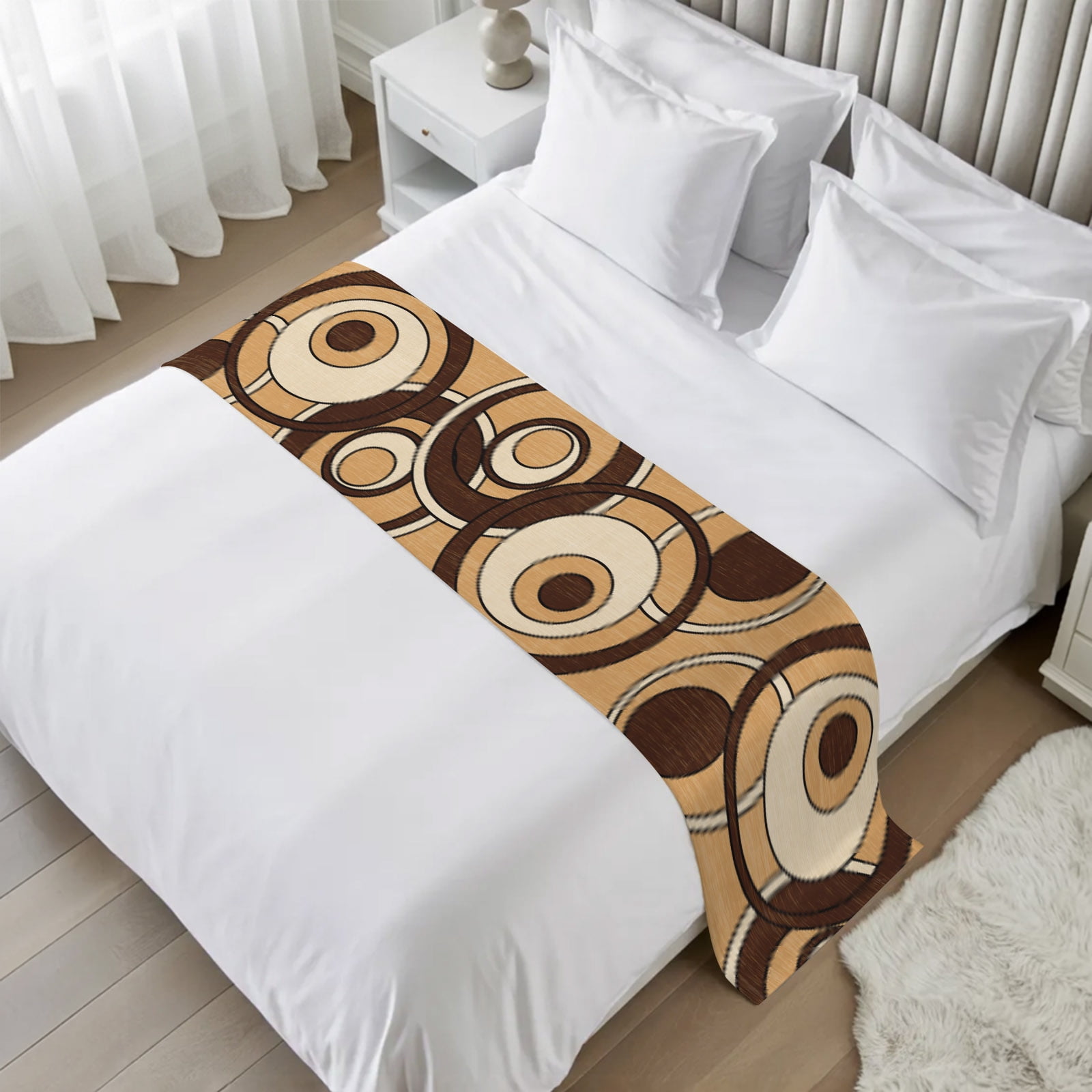 Bed Runner Brown Circles Bedding Scarves Soft Decorative Bed Flag ...