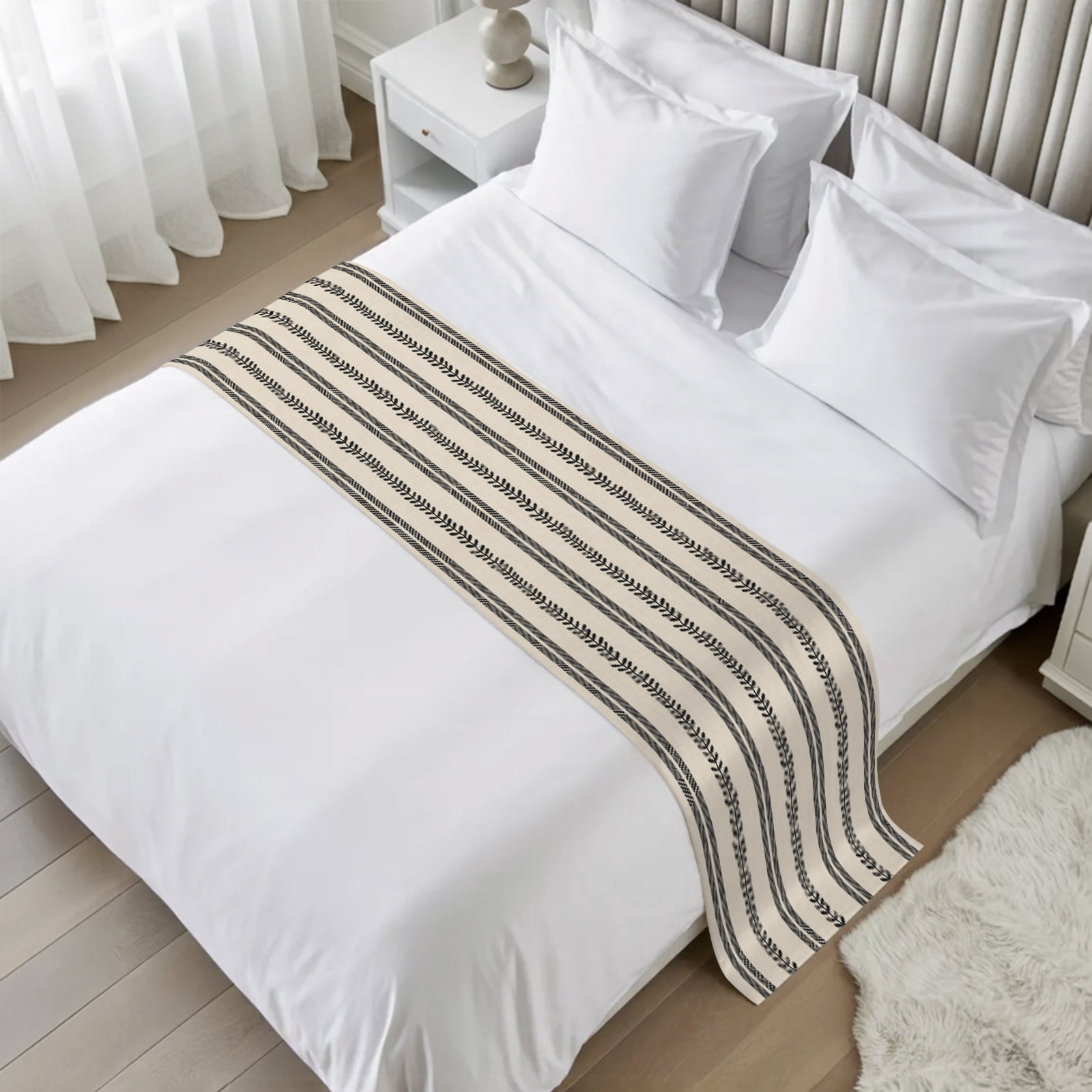 Bed Runner Brown Leafy Vertical Lines Bedding Scarves Soft Decorative ...