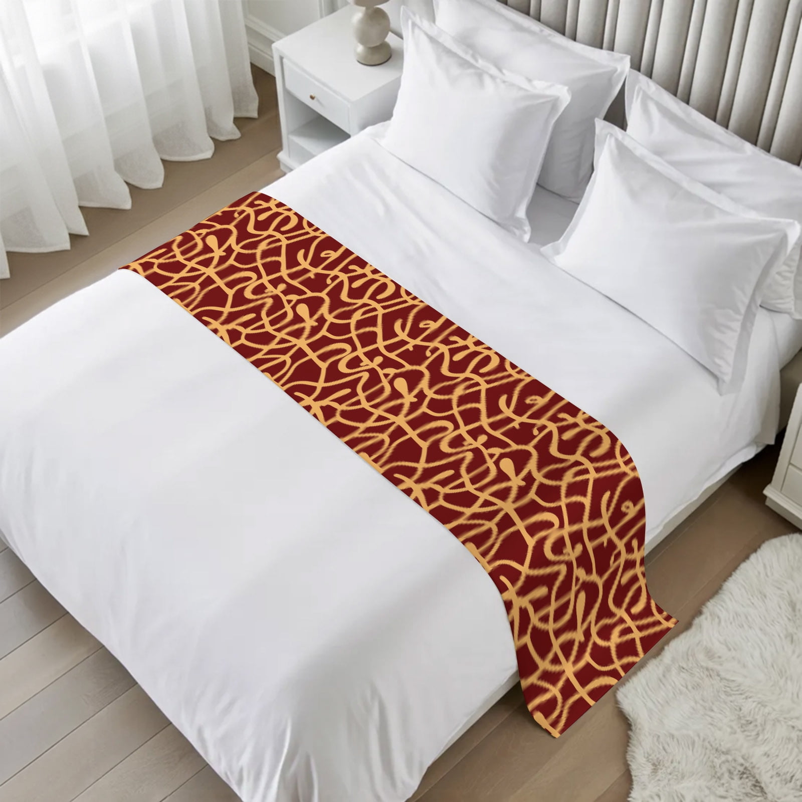 Bed Runner Brown White Intertwined Vines Bedding Scarves Soft ...