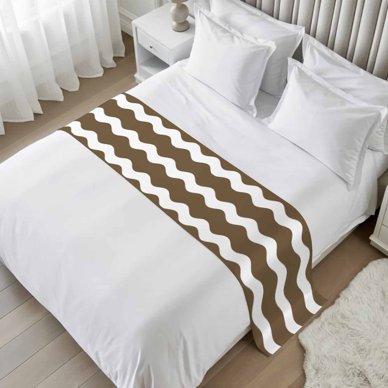 Bed Runner Brown and White Stripes Bedding Scarves Soft Decorative Bed ...