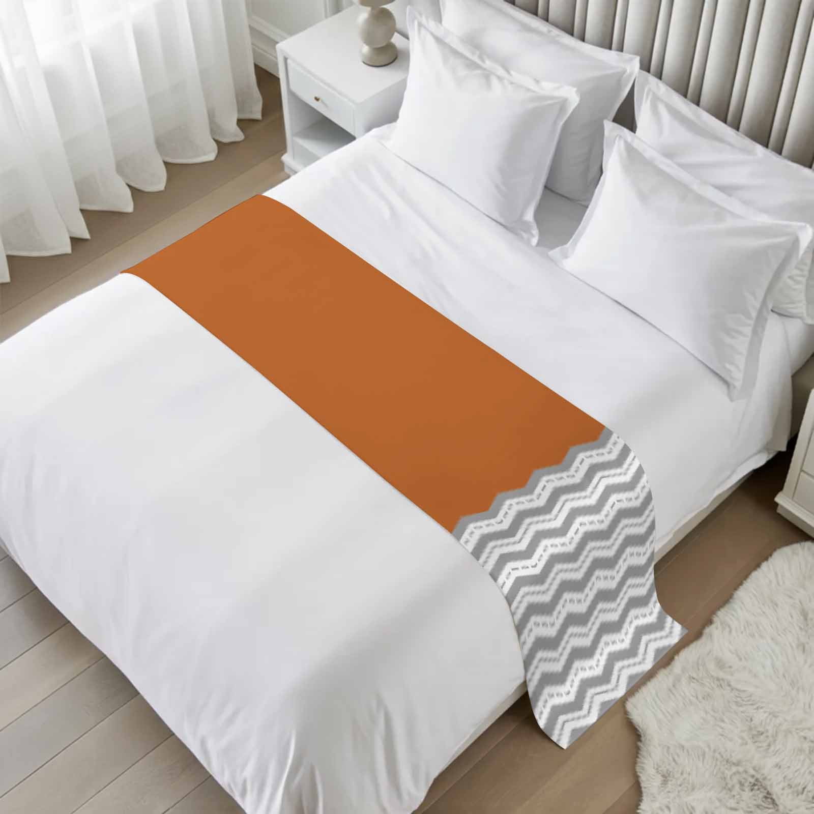 Bed Runner Burnt Orange Grey Waves Bedding Scarves Soft Decorative Bed ...