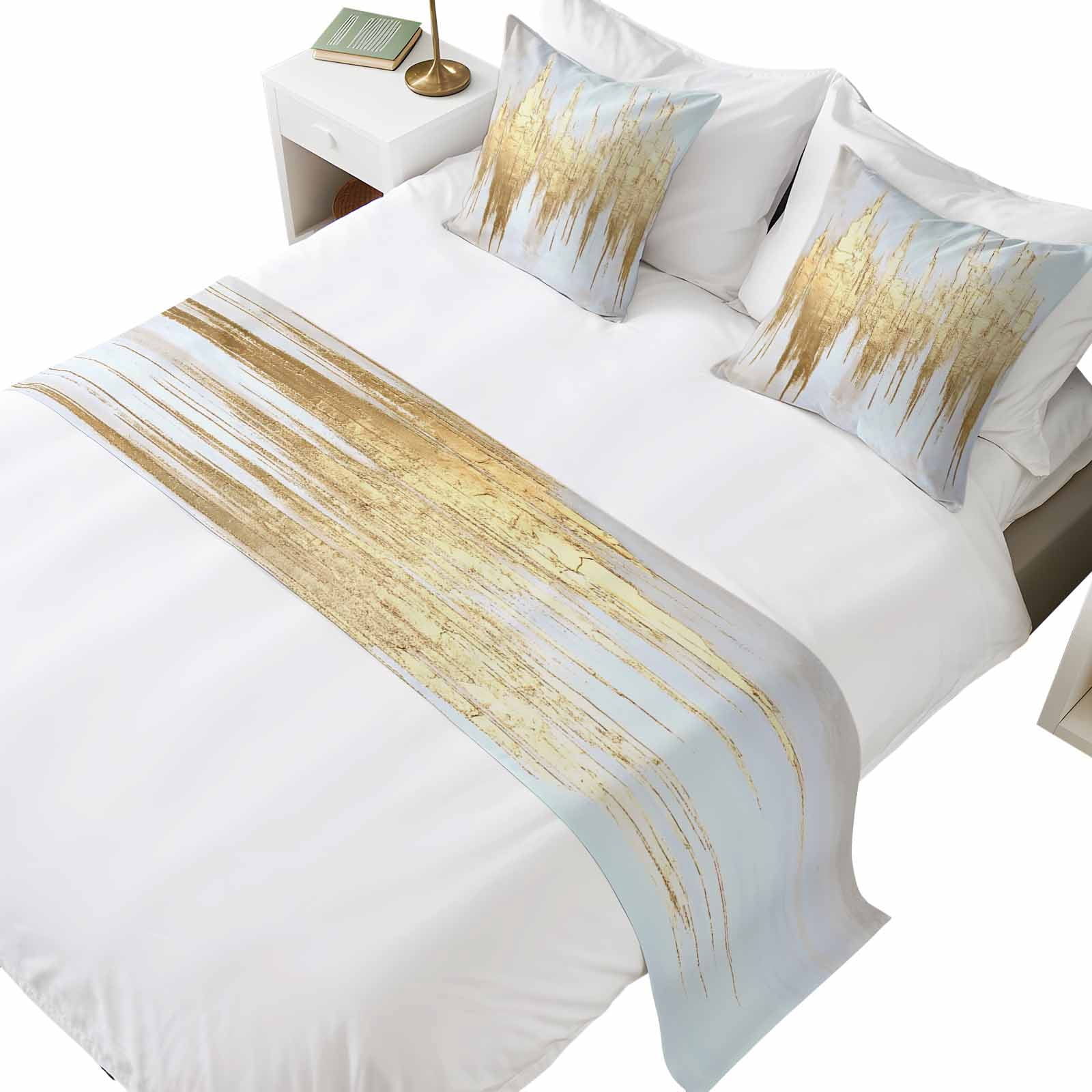 Bed Runner for Cal King Size Bed, Abstract Gold 3 Pcs Bedding Runner ...