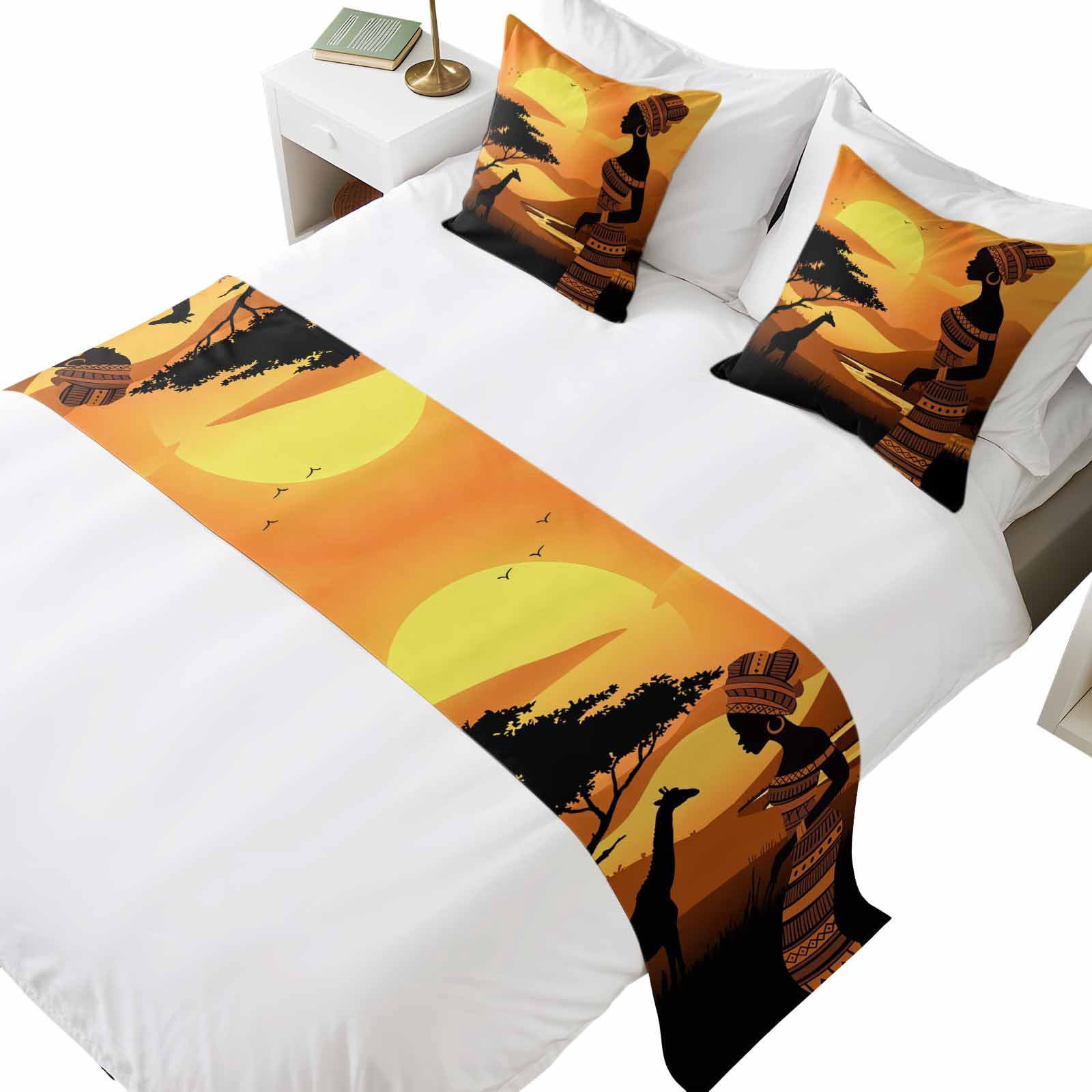 Bed Runner for Cal King Size Bed, Africa Black Women 3 Pcs Bedding ...
