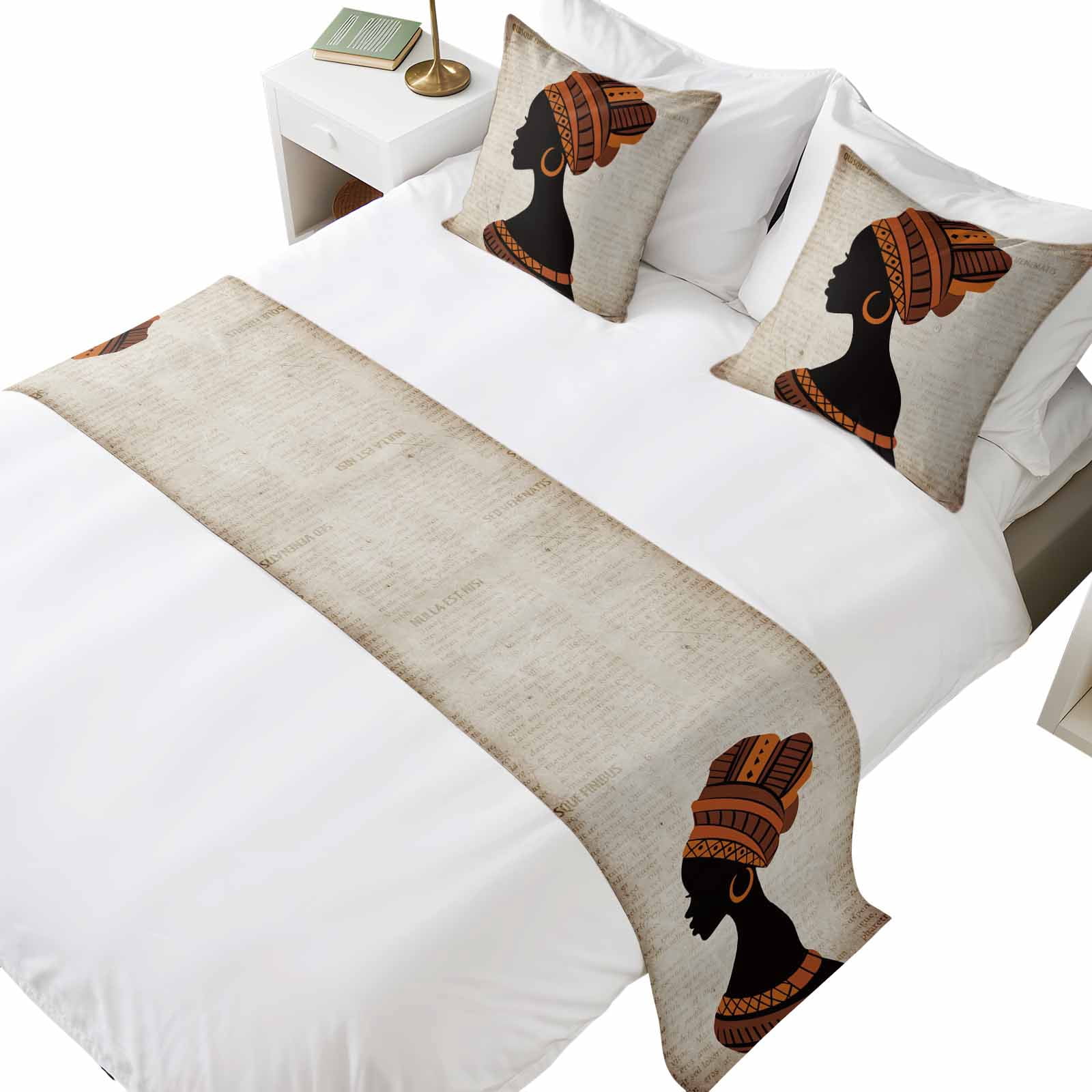 Bed Runner for Cal King Size Bed, Africa Black Women 3 Pcs Bedding ...