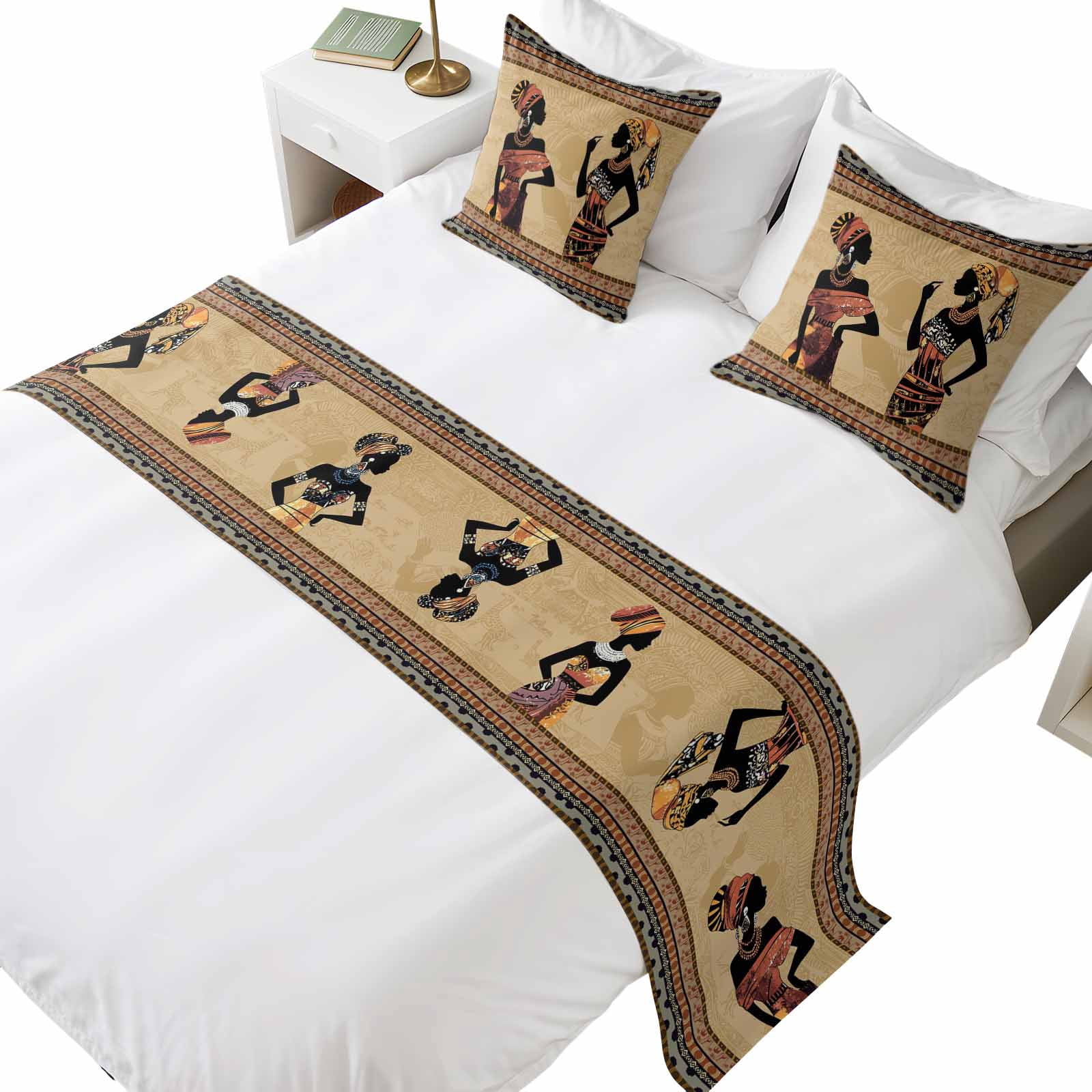 Bed Runner for Cal King Size Bed, African Black Women 3 Pcs Bedding ...