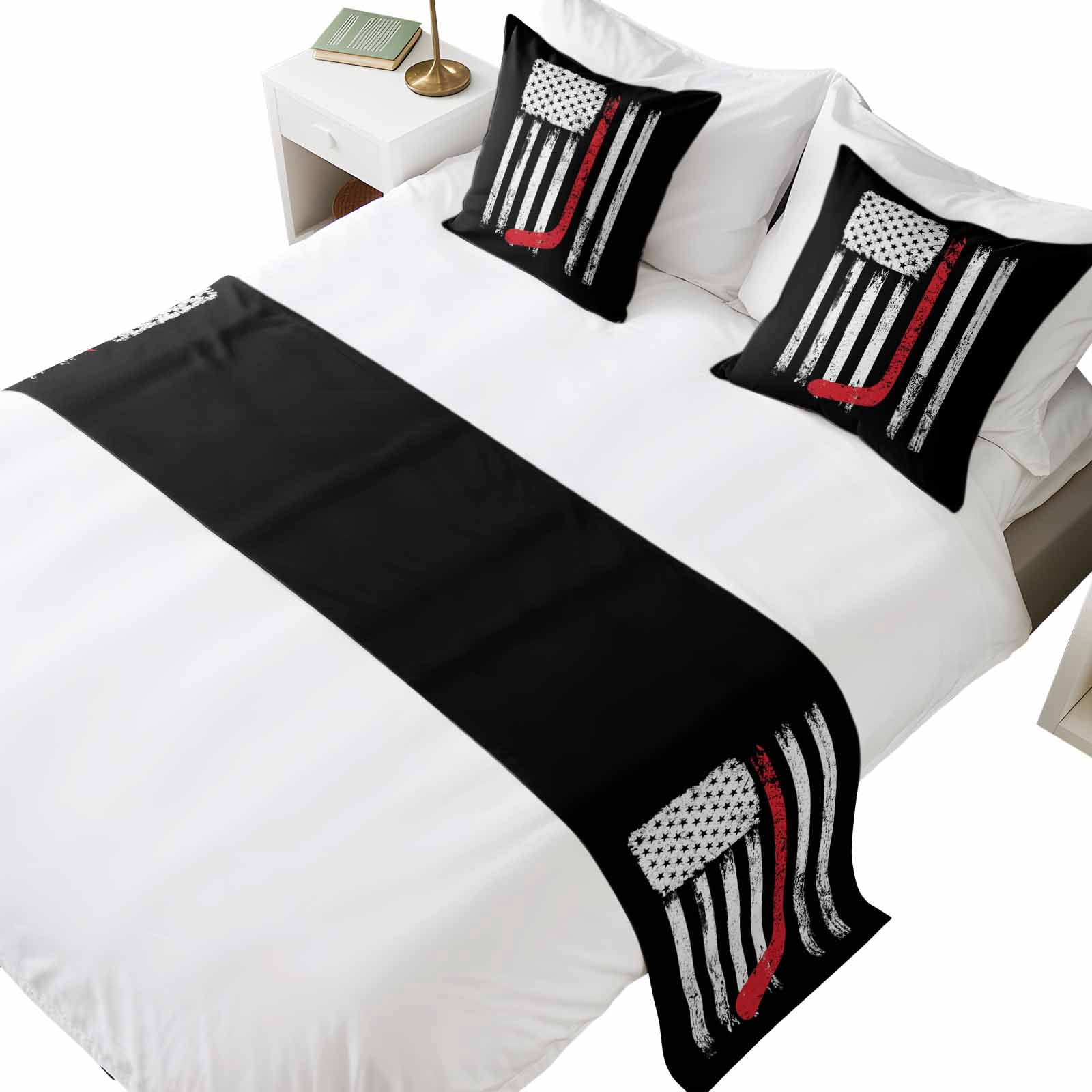 Bed Runner for Cal. King Size Bed, Black American Flag Decorative Beds ...