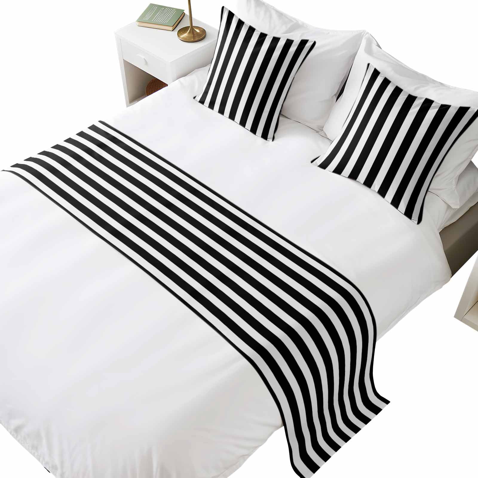 Bed Runner for Cal King Size Bed, Black Striped 3 Pcs Bedding Runner ...