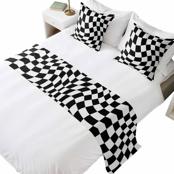 Bed Runner for Cal King Size Bed, Black and White Checkered 3 Pcs ...