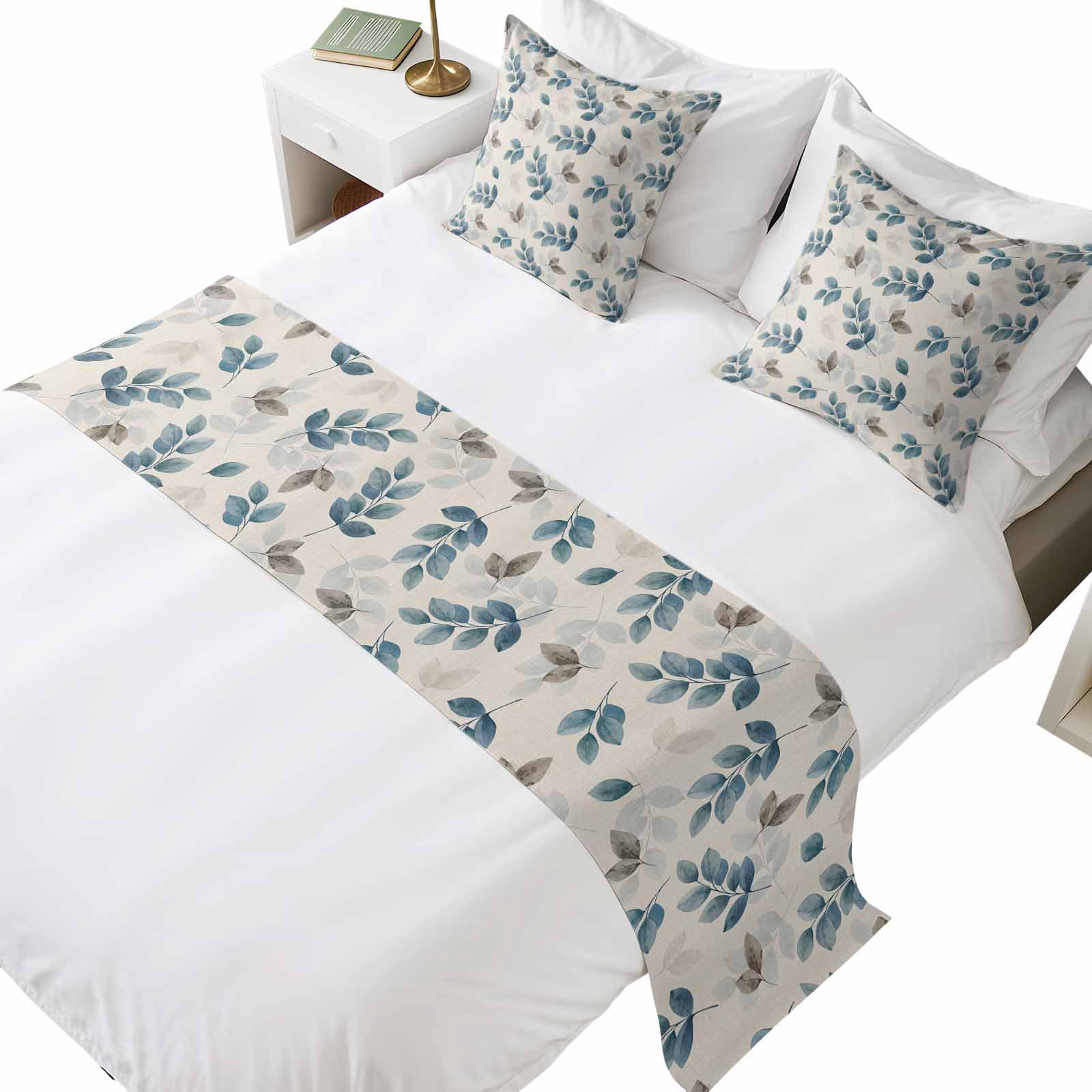 Bed Runner for Cal King Size Bed, Blue Botanical Fall 3 Pcs Bedding ...