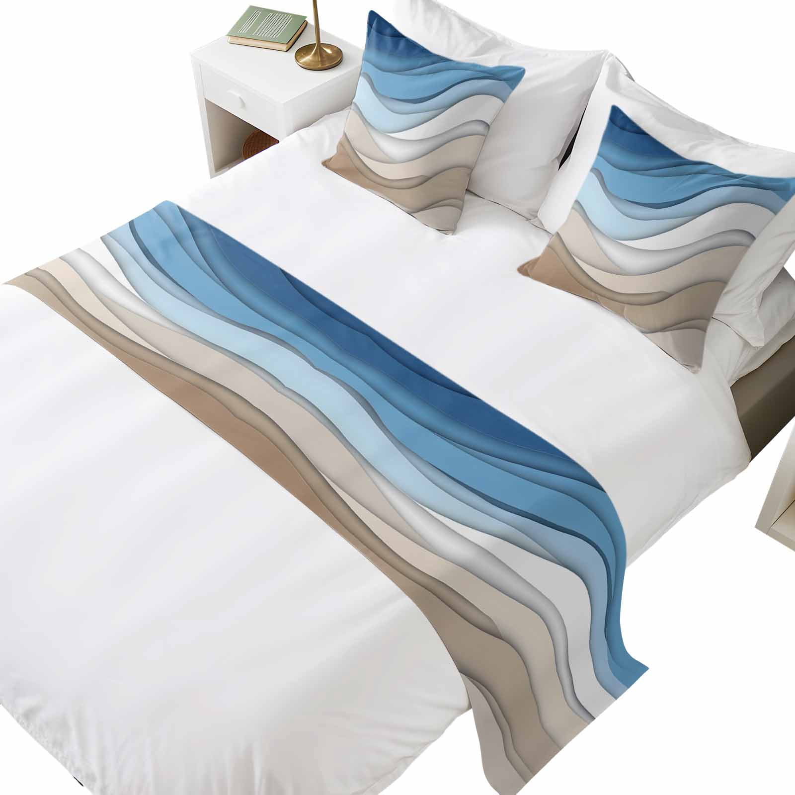 Bed Runner for Cal King Size Bed, Blue Brown 3 Pcs Bedding Runner Set ...