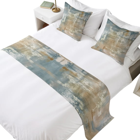 Bed Runner for Cal King Size Bed, Blue Brown 3 Pcs Bedding Runner Set ...