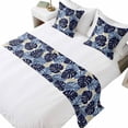 Bed Runner for Cal King Size Bed, Blue Palm Leaves 3 Pcs Bedding Runner ...