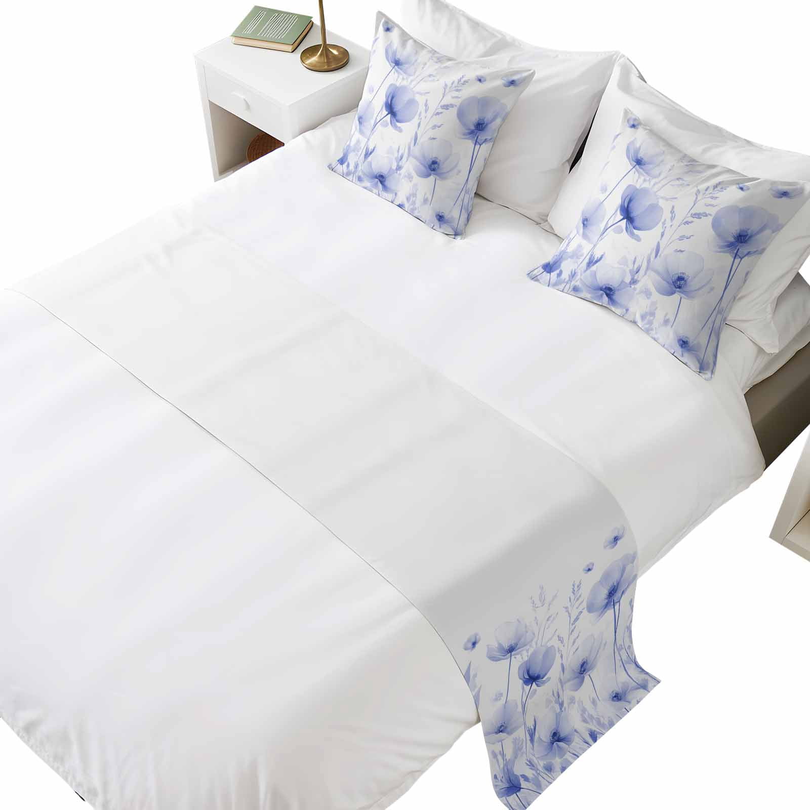 Bed Runner for Cal. King Size Bed, Blue Purple Floral Decorative Beds ...