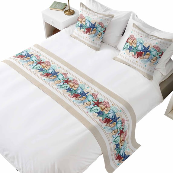 Bed Runner for Cal King Size Bed, Blue Starfish Beach 3 Pcs Bedding ...