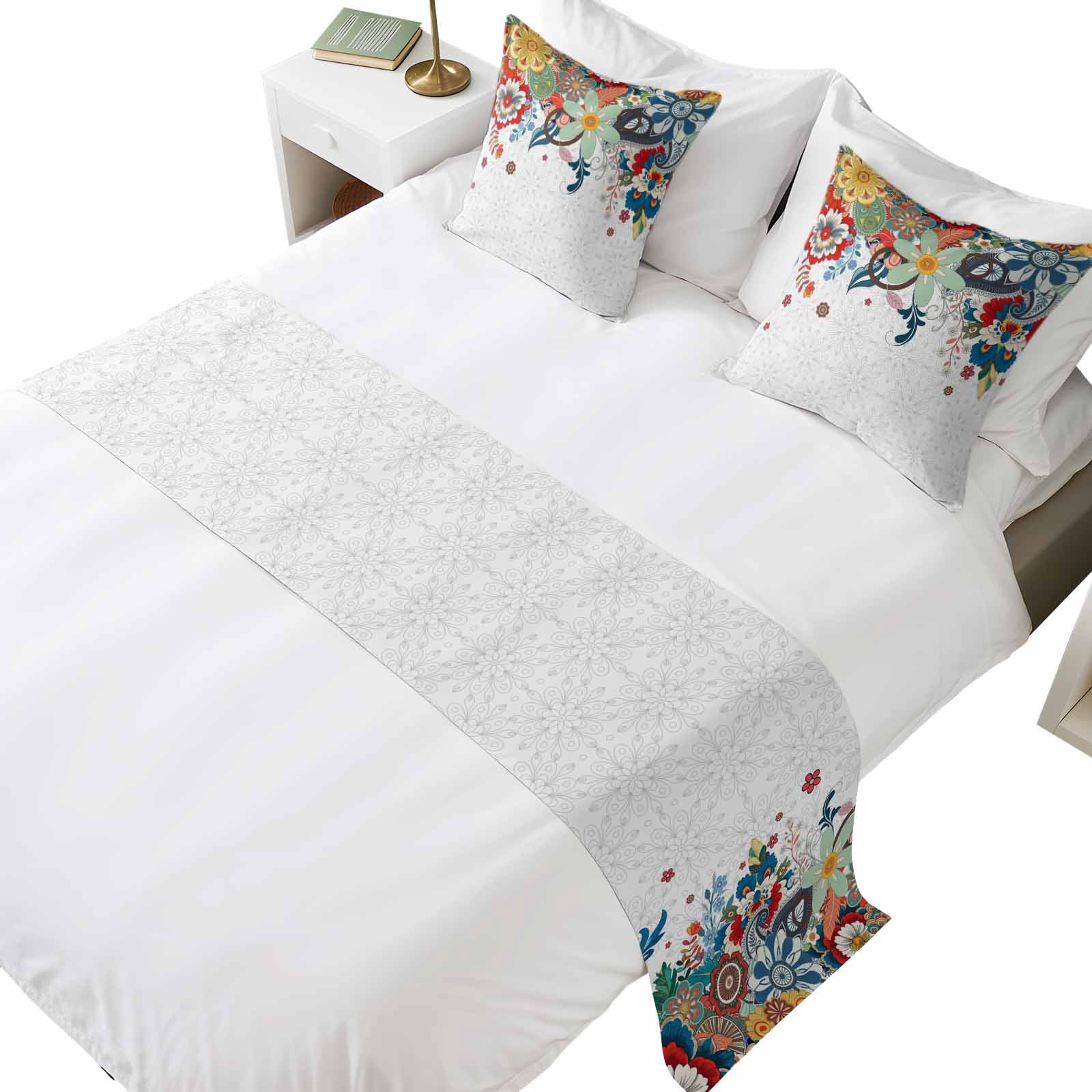 Bed Runner for Cal King Size Bed, Bohemian Floral 3 Pcs Bedding Runner ...