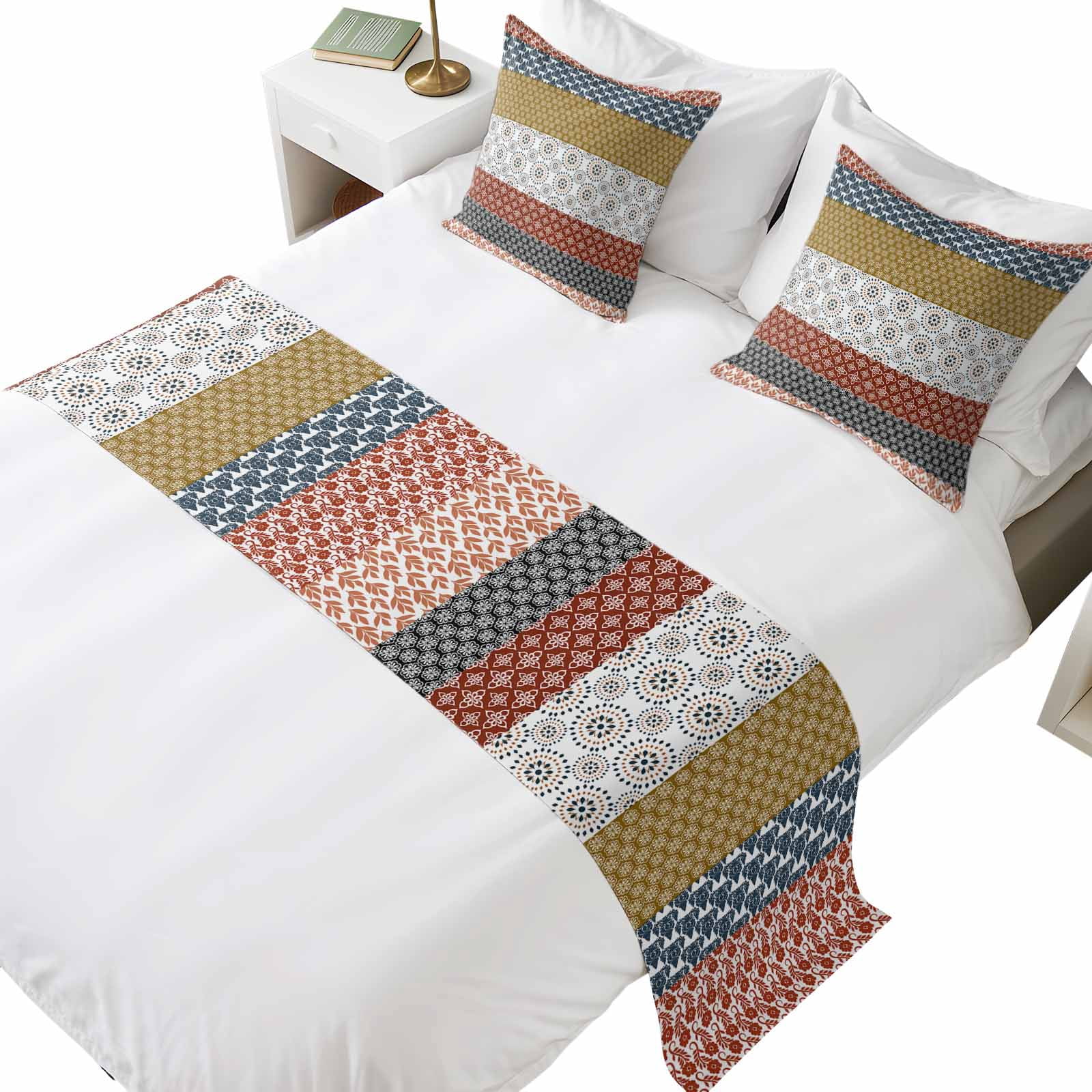 Bed Runner for Cal King Size Bed, Boho Geometric 3 Pcs Bedding Runner ...