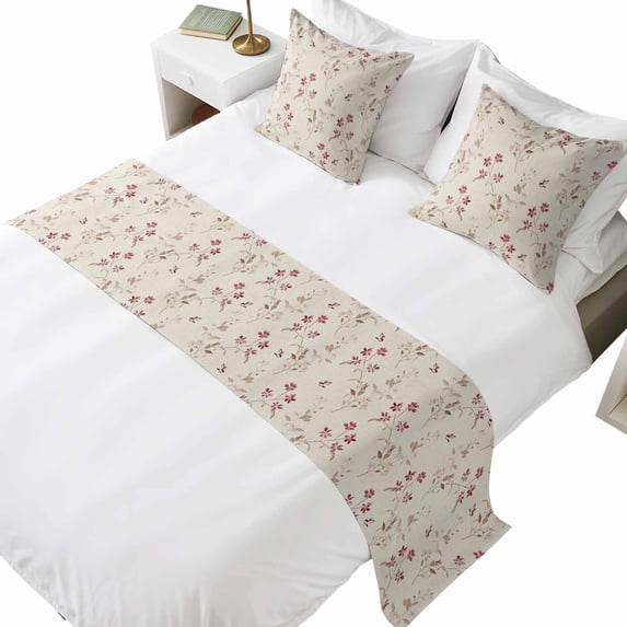 Bed Runner for Cal King Size Bed, Botanical Herb, 3 Pcs Bedding Runner ...