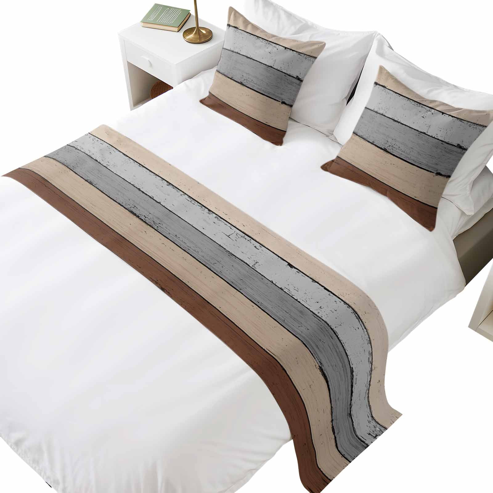 Bed Runner for Cal King Size Bed, Brown Grey 3 Pcs Bedding Runner Set ...