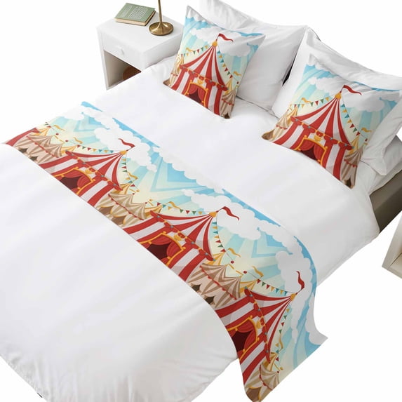 Bed Runner for Cal King Size Bed, Cartoon House 3 Pcs Bedding Runner ...