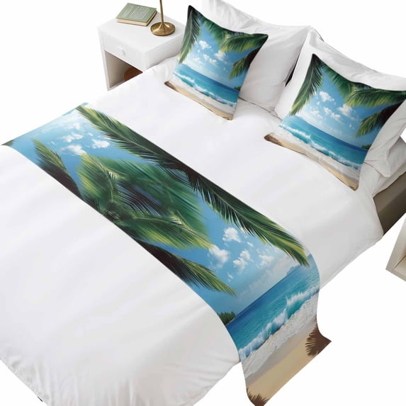Bed Runner for Cal King Size Bed, Coastal Ocean 3 Pcs Bedding Runner ...
