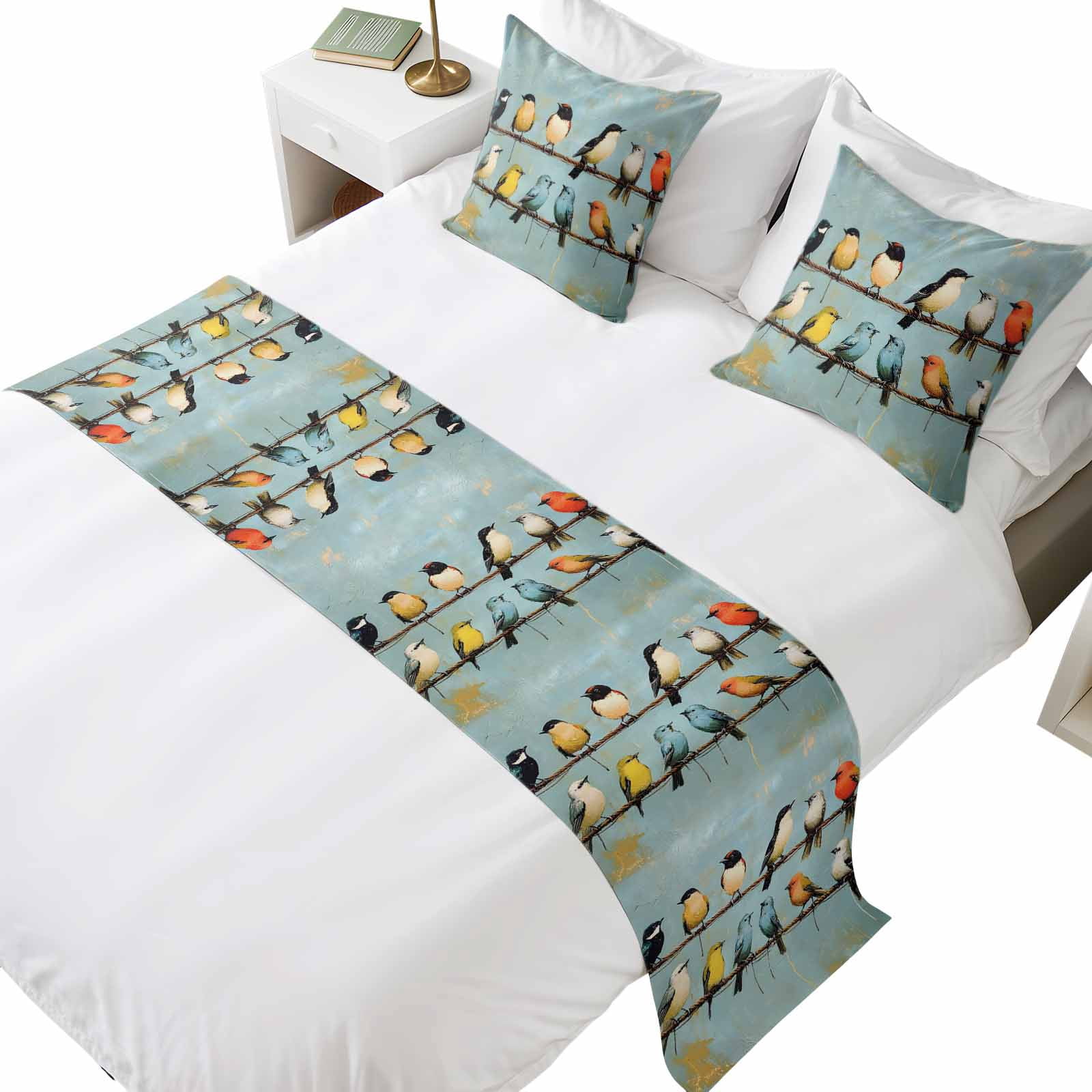 Bed Runner for Cal King Size Bed, Colorful Birds 3 Pcs Bedding Runner ...