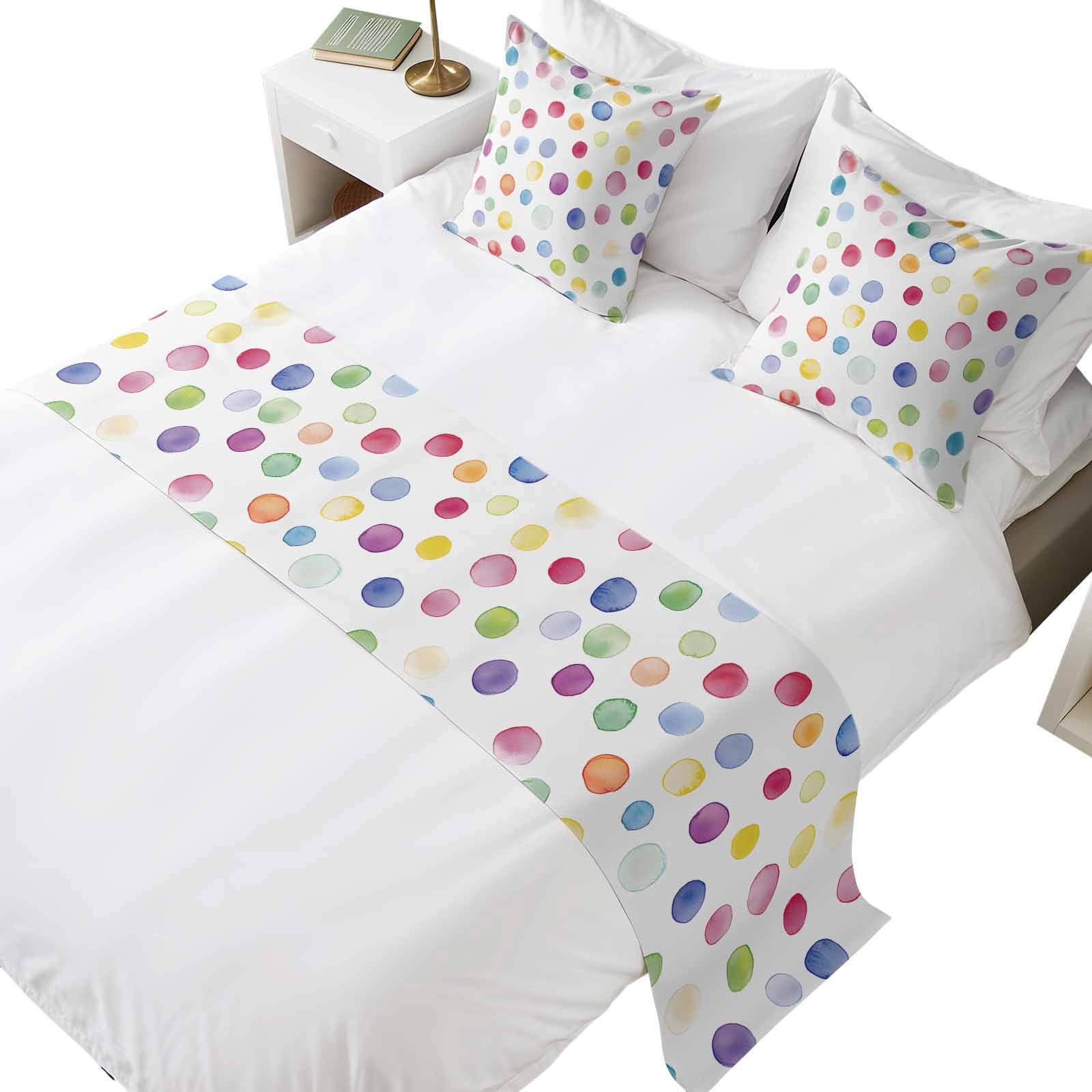 Bed Runner for Cal King Size Bed, Colorful Polka Dot 3 Pcs Bedding ...