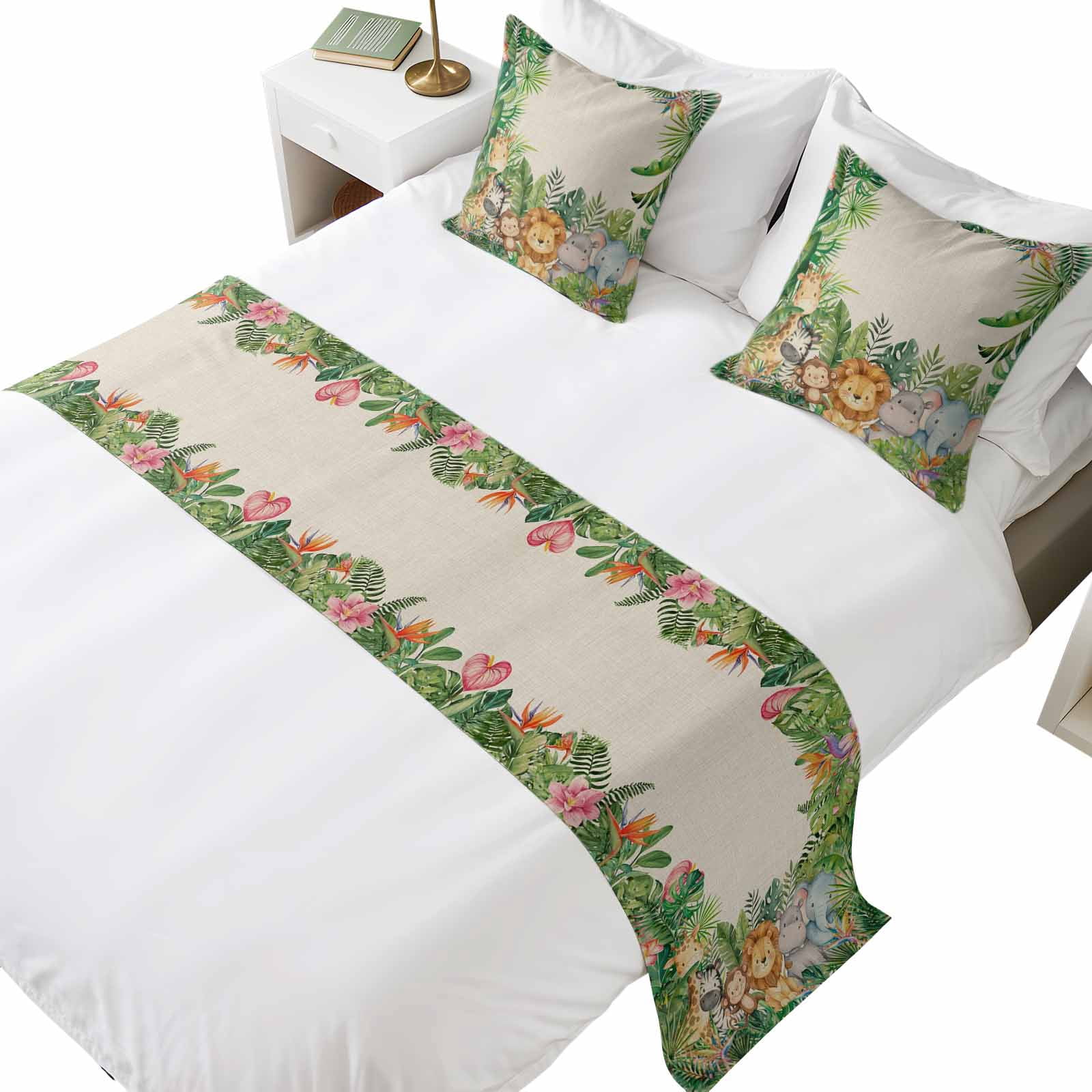 Bed Runner for Cal. King Size Bed, Cute Funny Animals Decorative Beds ...