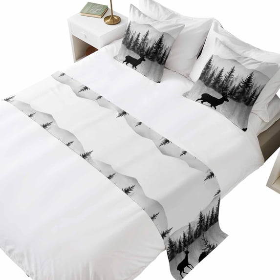 Bed Runner for Cal King Size Bed, Deer Forest 3 Pcs Bedding Runner Set ...